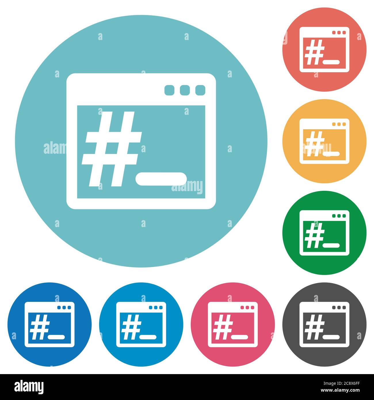 Flat operating system root terminal icon set on round color background ...