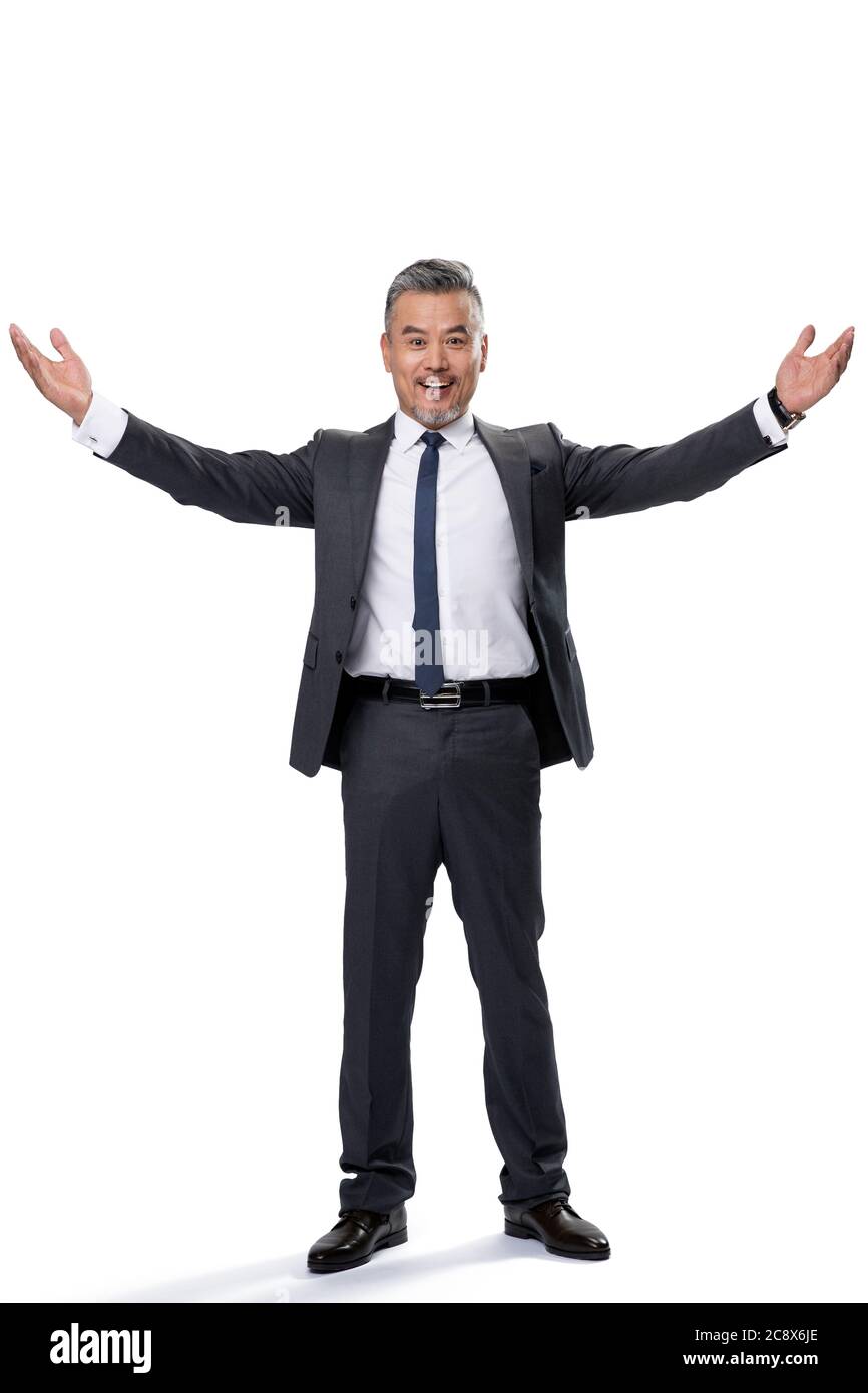 Confident business middle-aged and old man with open arms Stock Photo ...