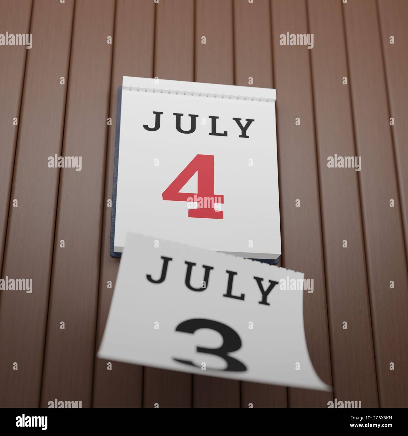 3D rendered illustration of realistic wall calendar turning to 4th of ...