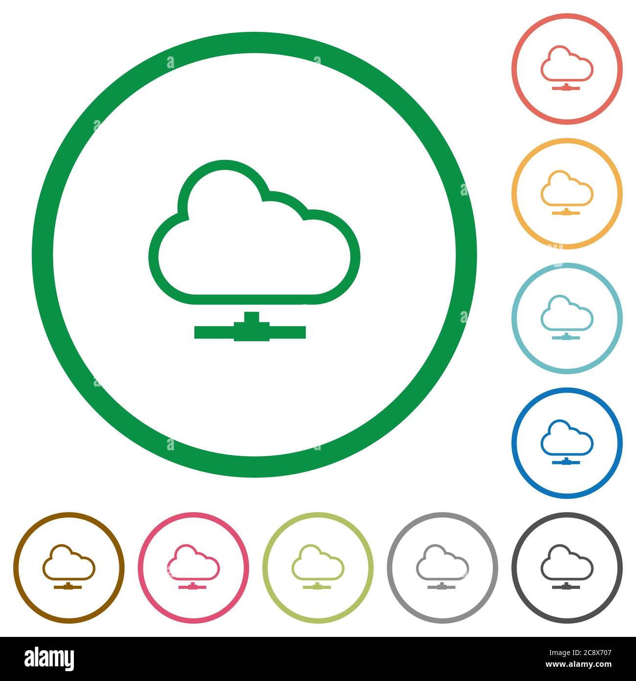 Set of cloud network color round outlined flat icons on white background Stock Vector Image ...