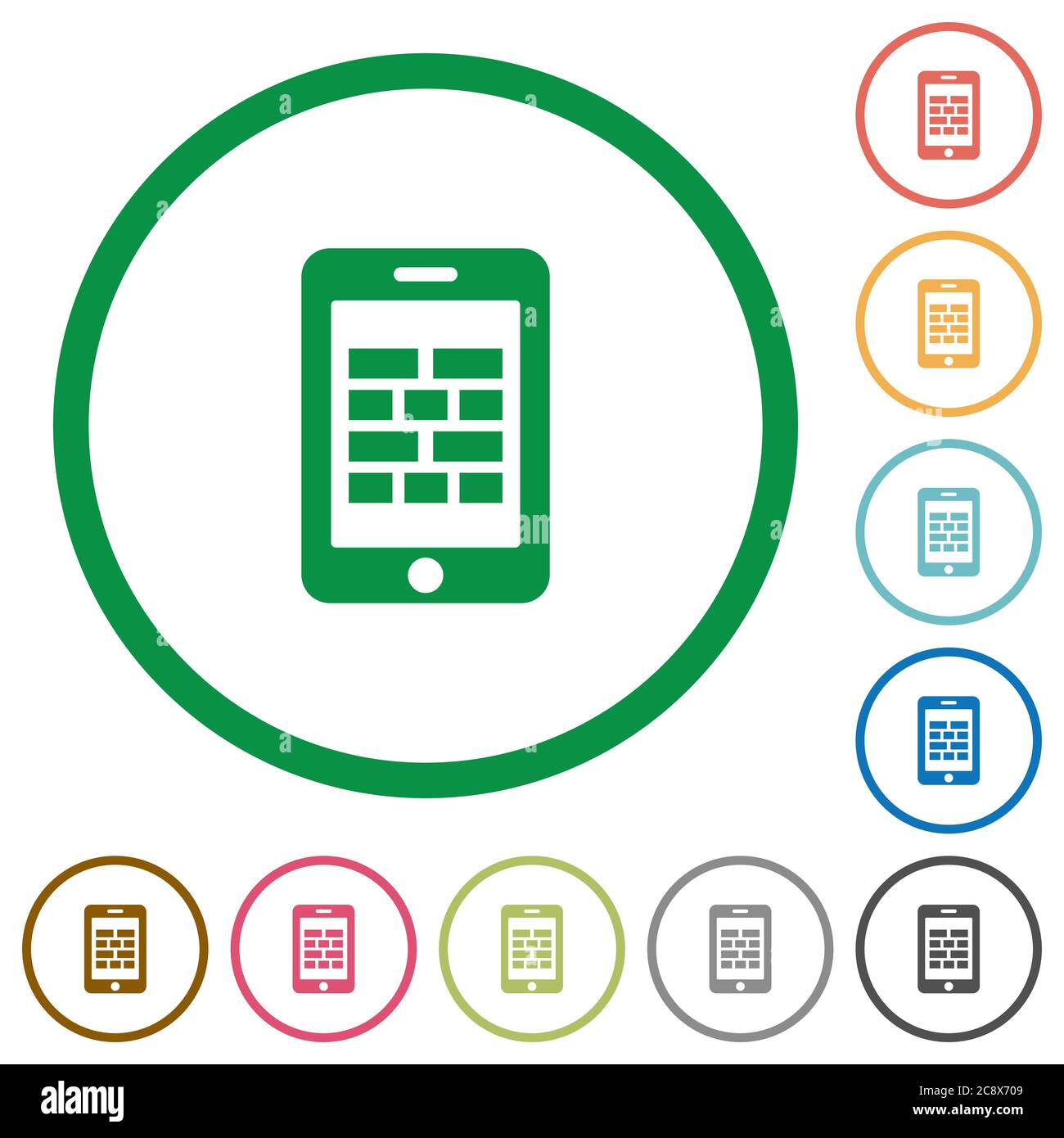 Set of smartphone firewall color round outlined flat icons on white ...