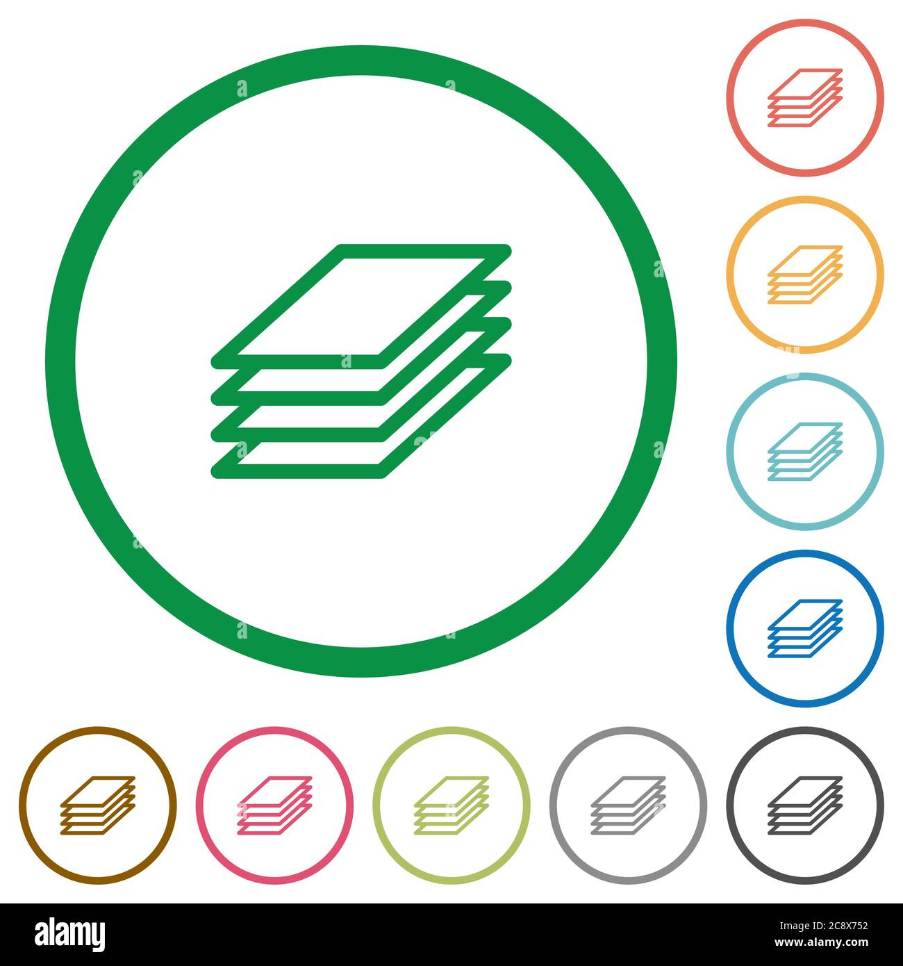 Set of printing papers color round outlined flat icons on white ...