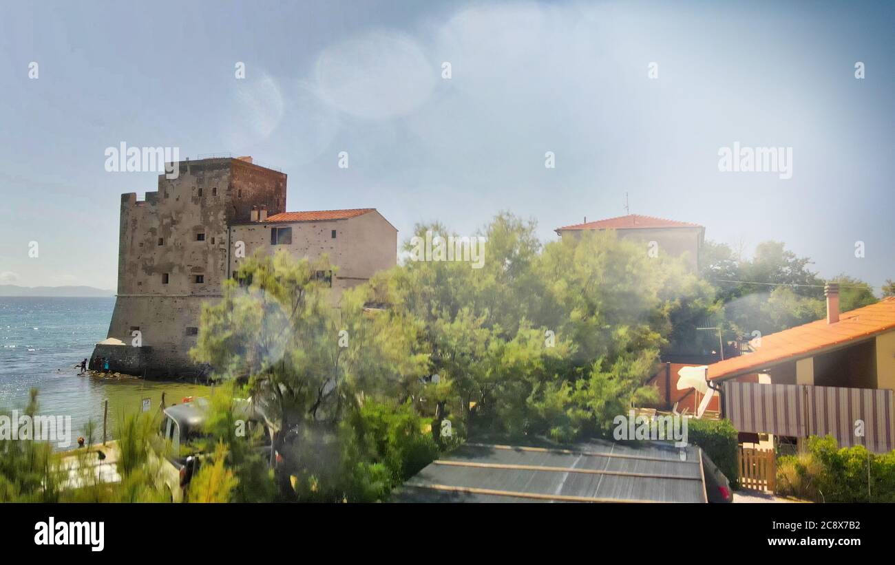 Torre Mozza, Tuscany. Aerial view of beautiful italian coastline Stock ...