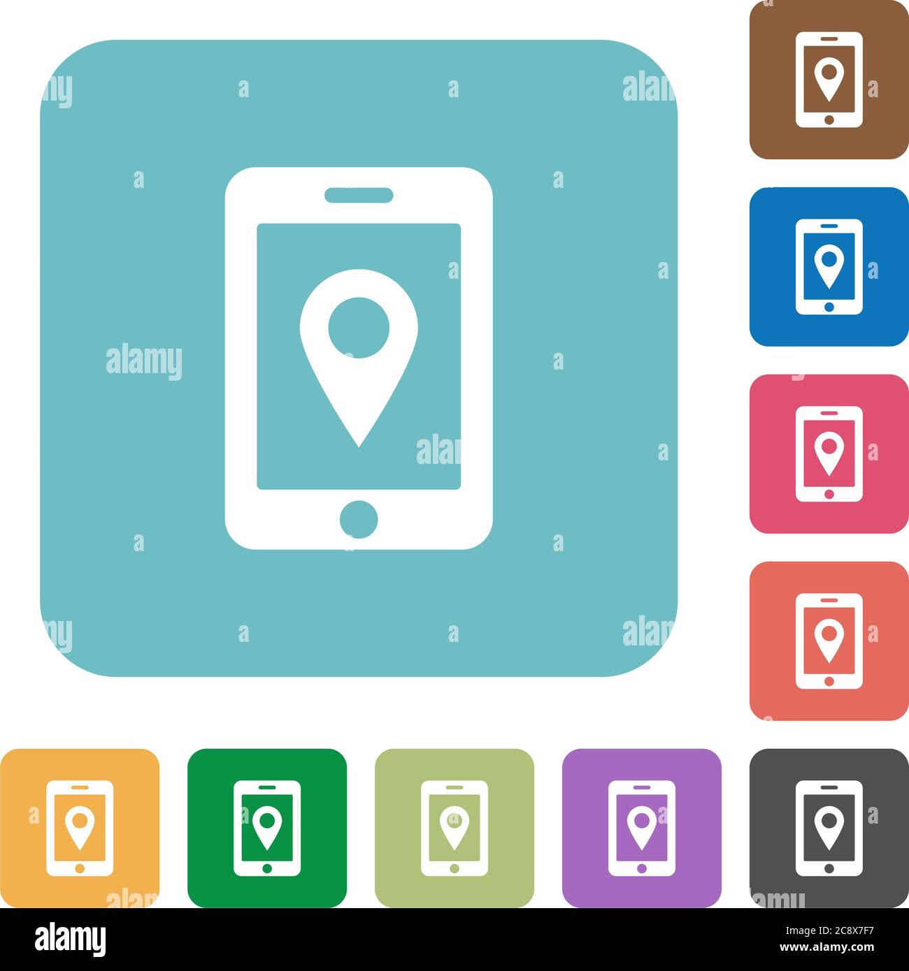 Flat mobile navigation icons on rounded square color backgrounds Stock ...