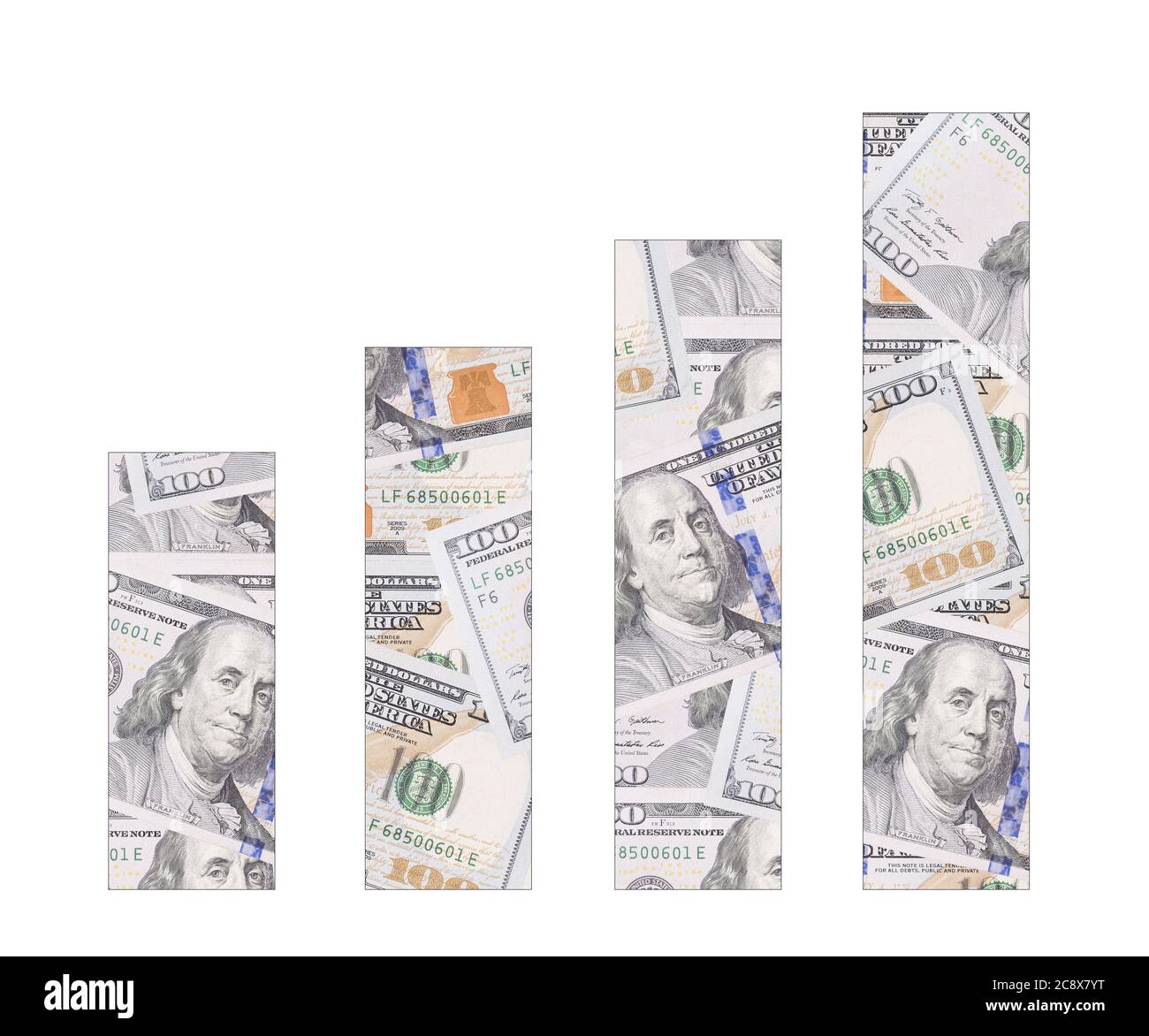 Conceptual illustration of a bar diagram with hundred dollar bills ...