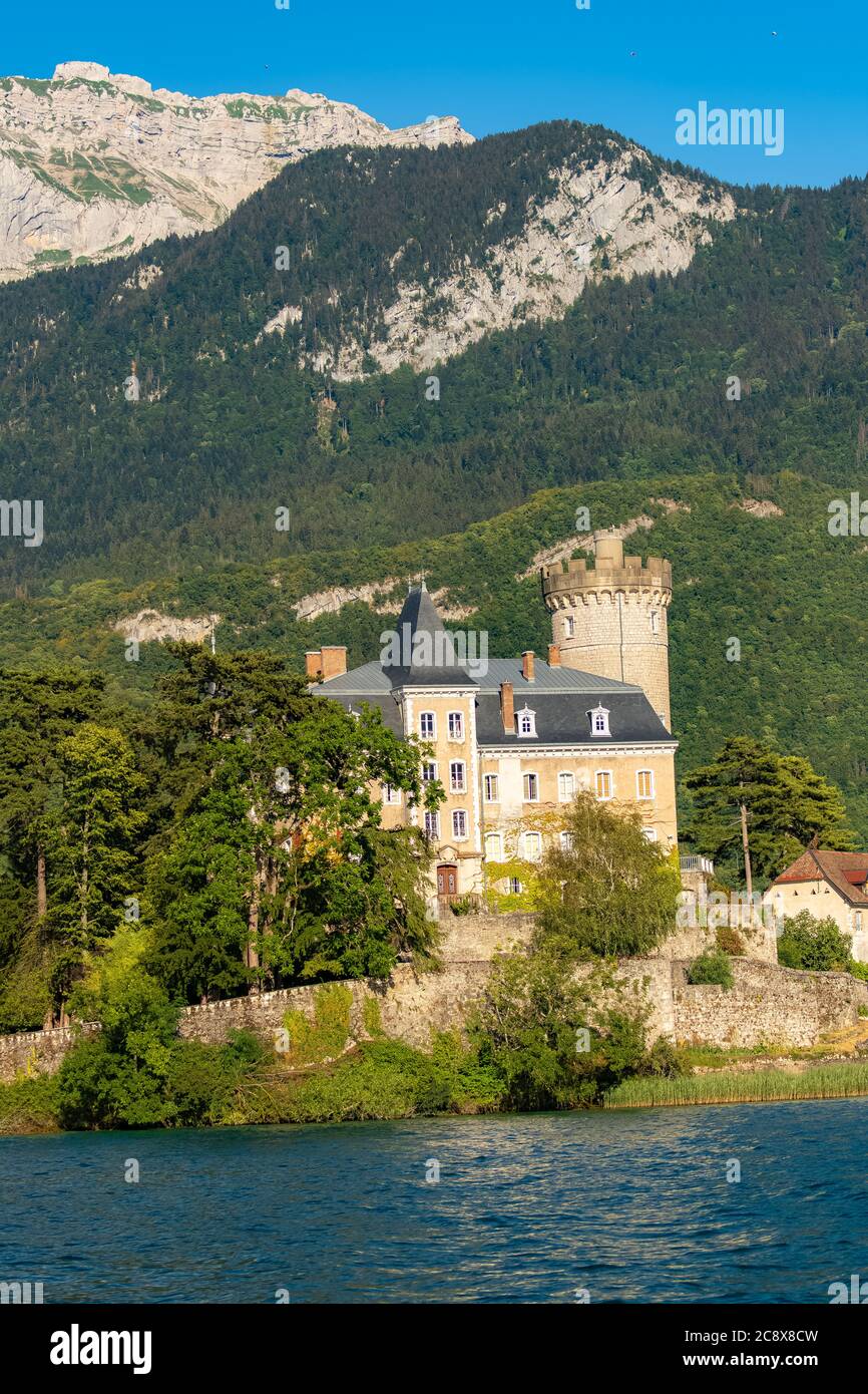 Annecy in France, the Duingt castle on the lake, and the Saint-Jorioz ...