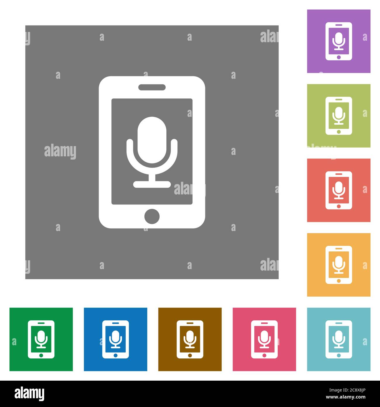 Mobile recording flat icon set on color square background Stock Vector ...