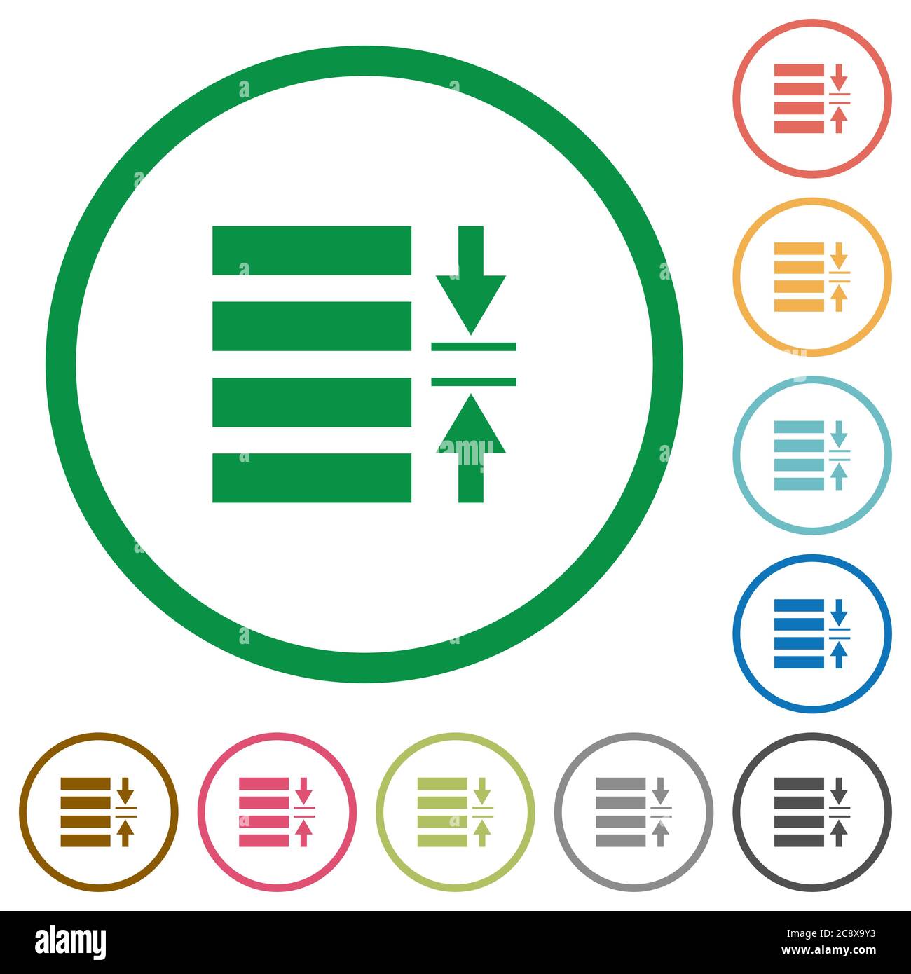 Set of adjust line spacing color round outlined flat icons on white background Stock Vector ...