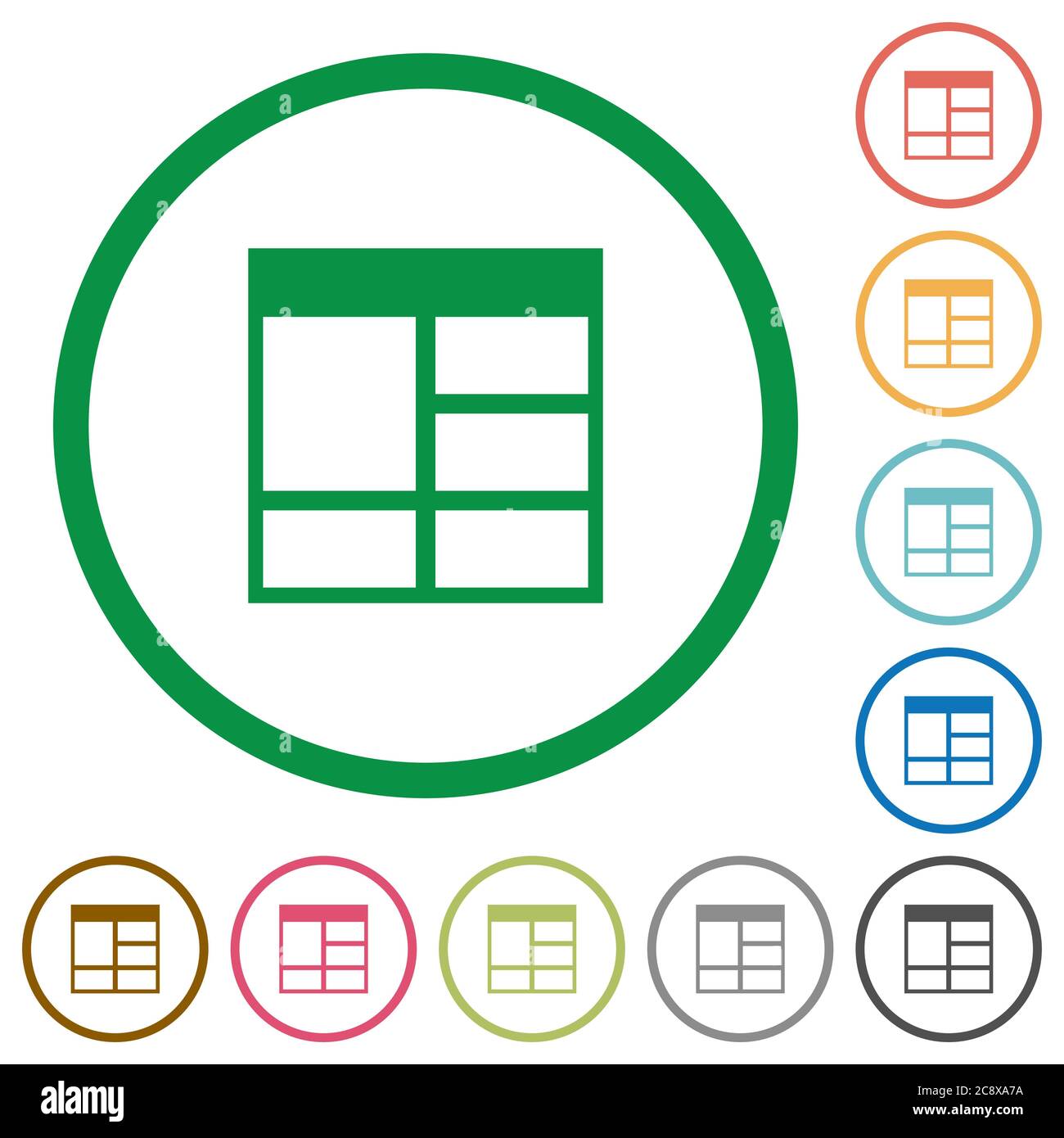Set of Spreadsheet vertically merge table cells color round outlined flat icons on white ...
