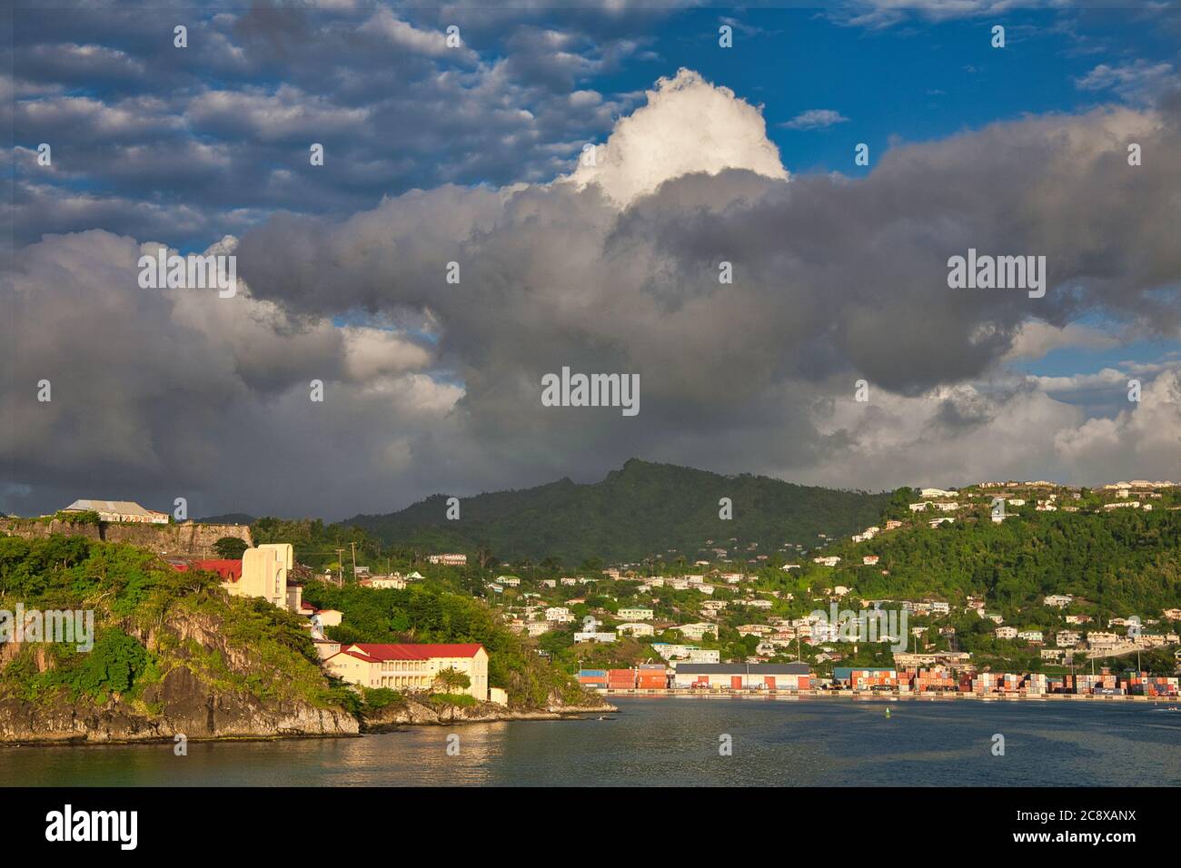St George's town from the sea showing the waterfront and buildings in ...
