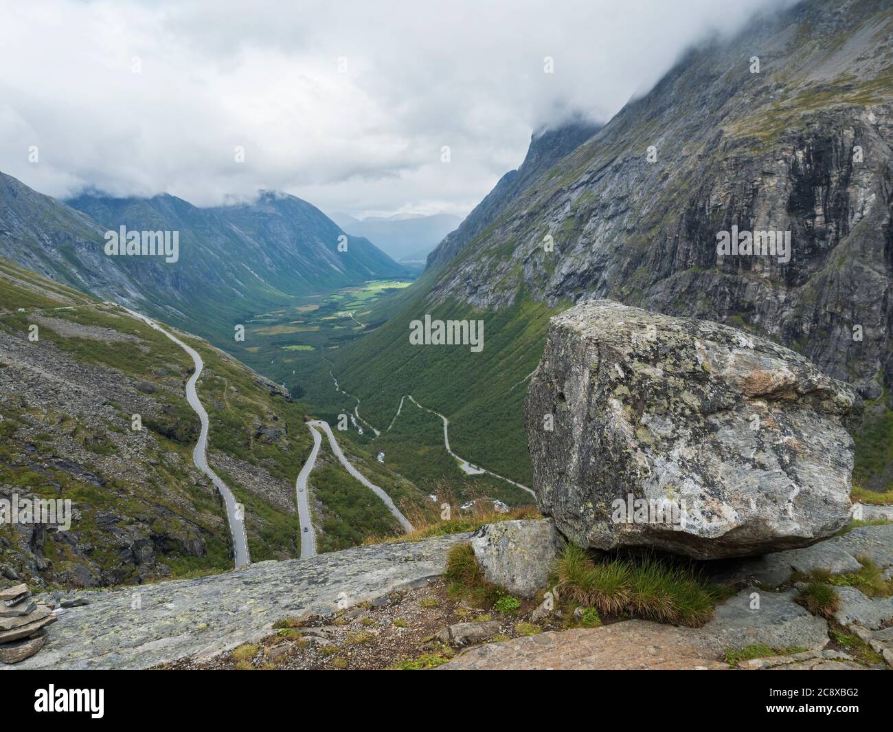 View from viewpoint platform on Trollstigen or Trolls Path ...