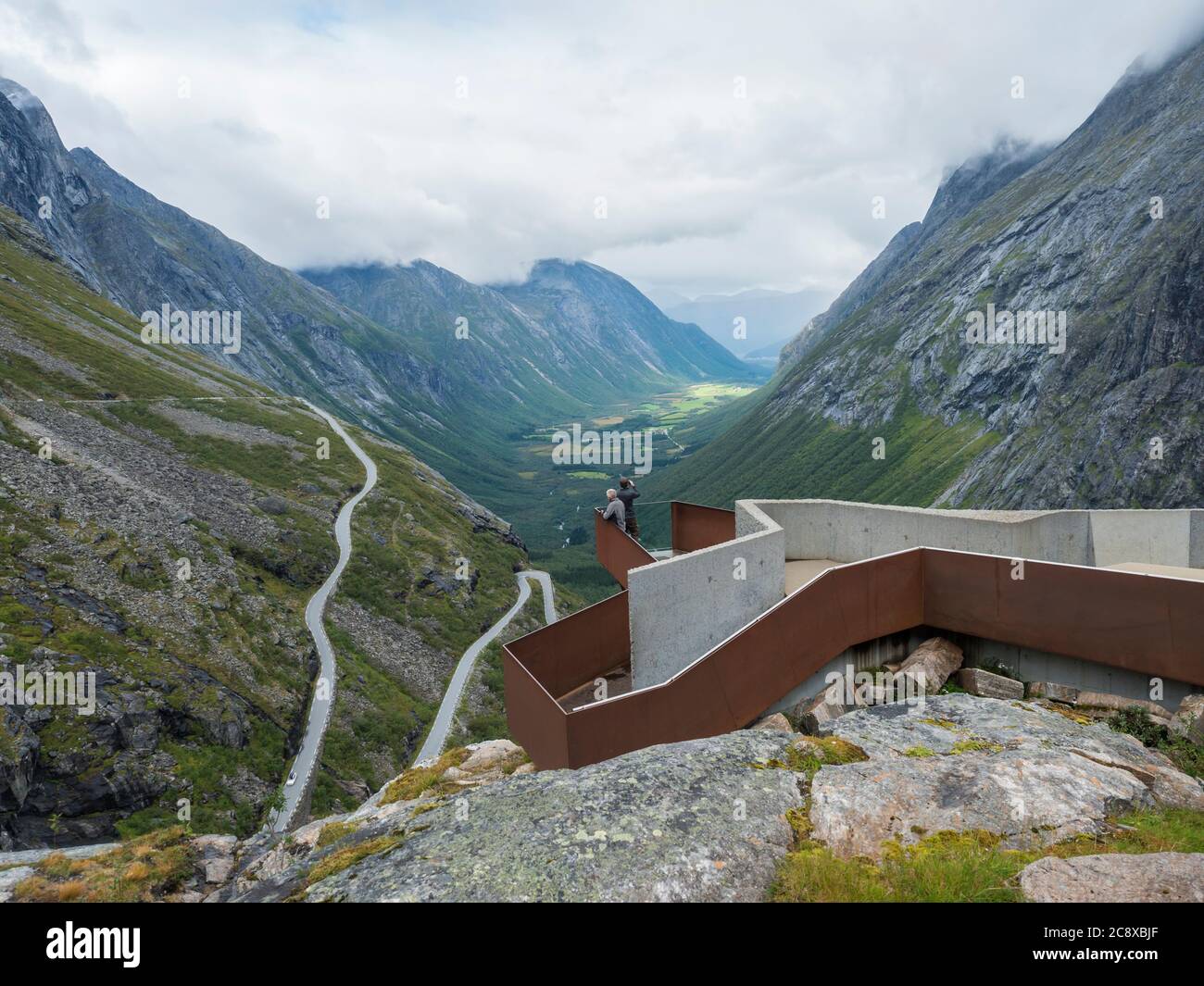 Tourist people at view point platform on Trollstigen or Trolls Path ...