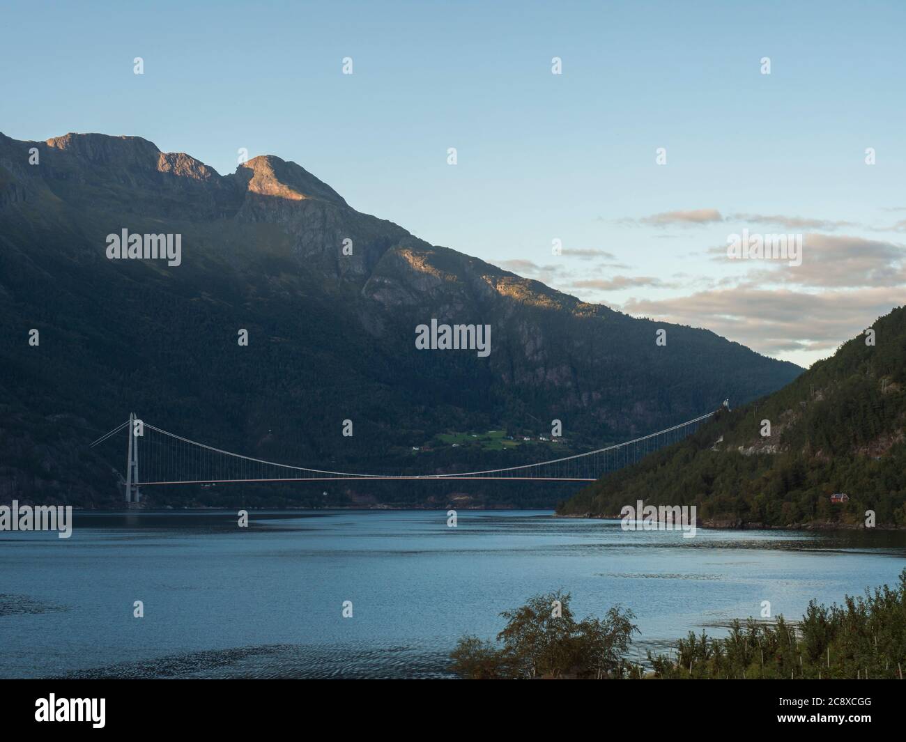 View on Hardanger Bridge across fjord Hardangerfjorden connects ...