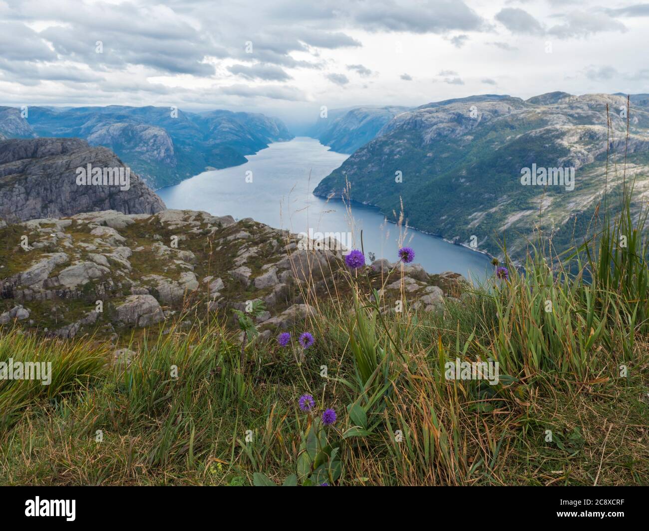 View on fjord Lysefjord, next to Preikestolen massive cliff famous ...
