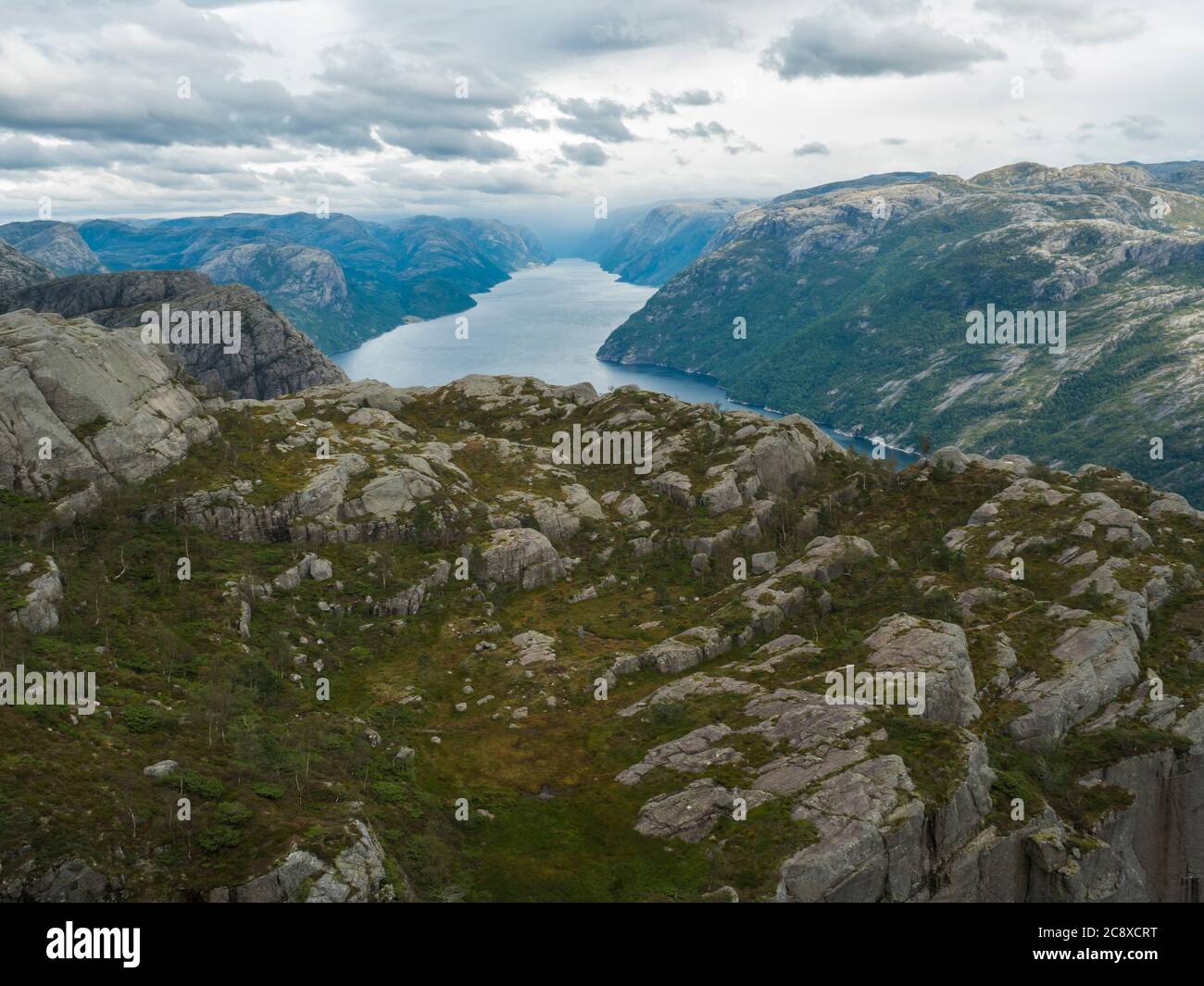 View on fjord Lysefjord, next to Preikestolen massive cliff famous ...