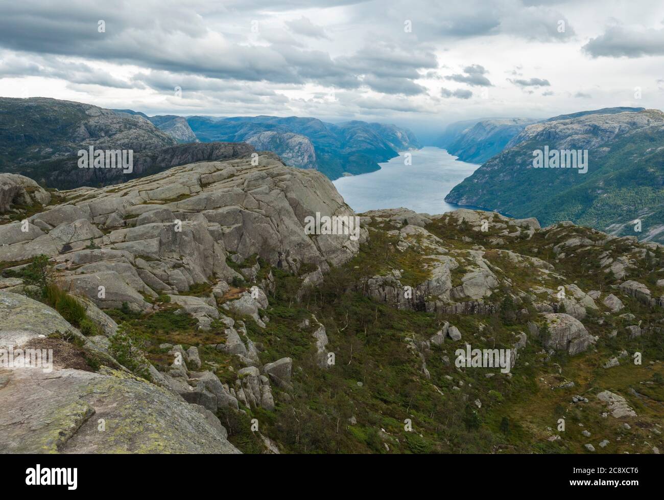 View on fjord Lysefjord, next to Preikestolen massive cliff famous ...