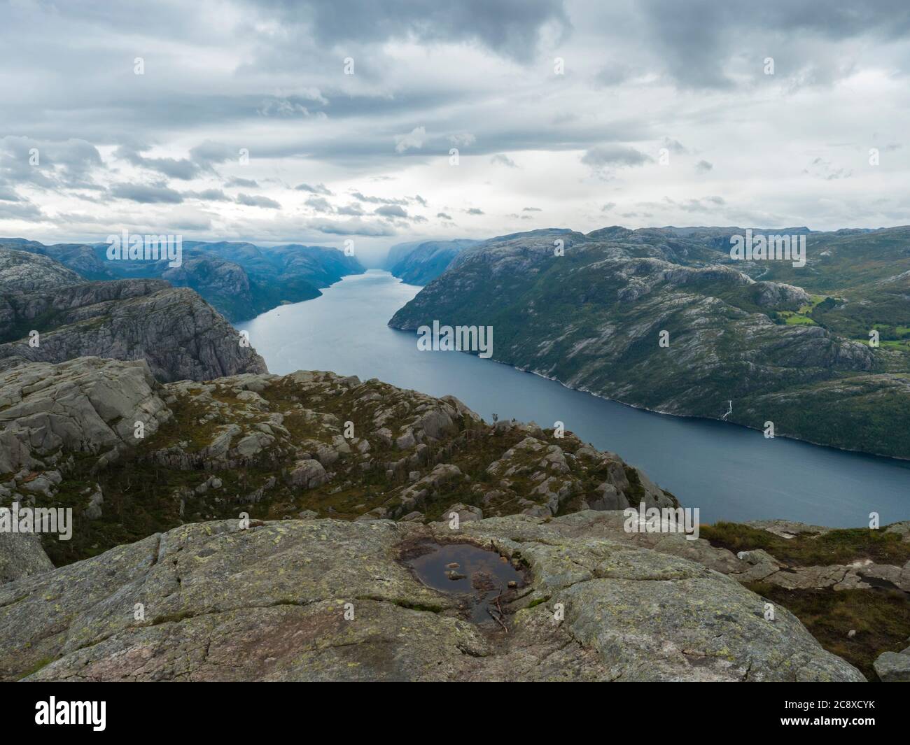 View on fjord Lysefjord, next to Preikestolen massive cliff famous ...