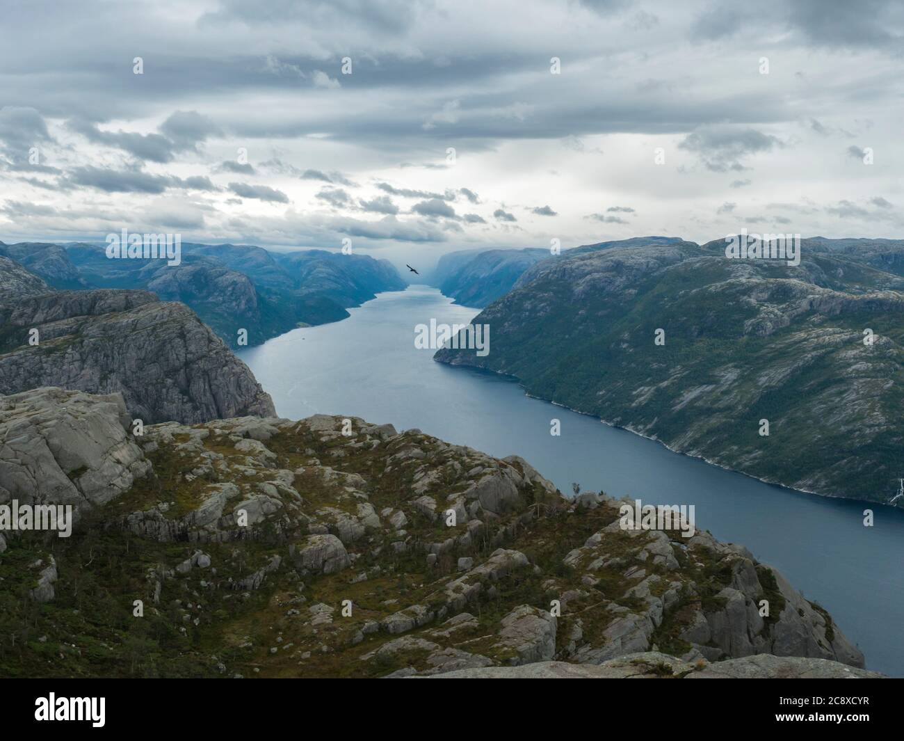 View on fjord Lysefjord, next to Preikestolen massive cliff famous ...
