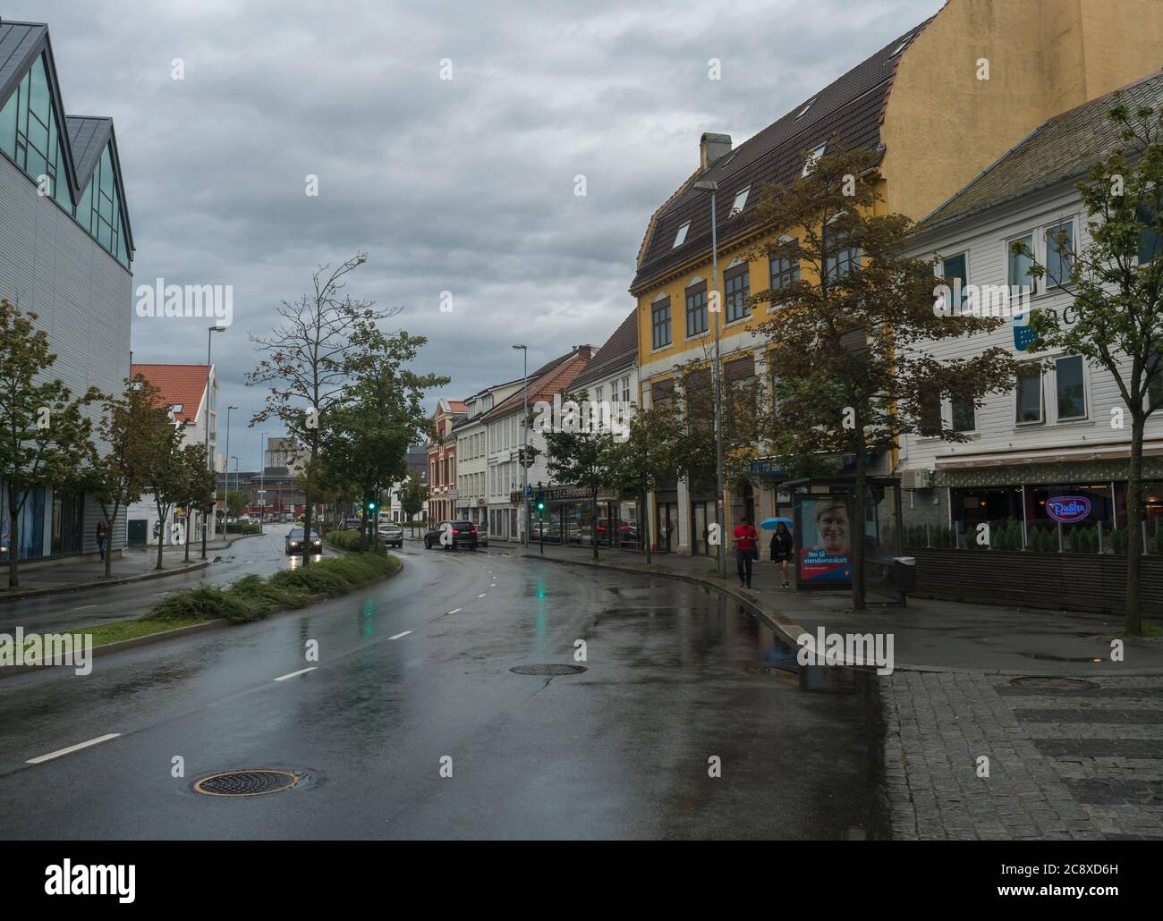 STAVANGER, NORWAY, SEPTEMBER 9, 2019 : street with Traditional white ...