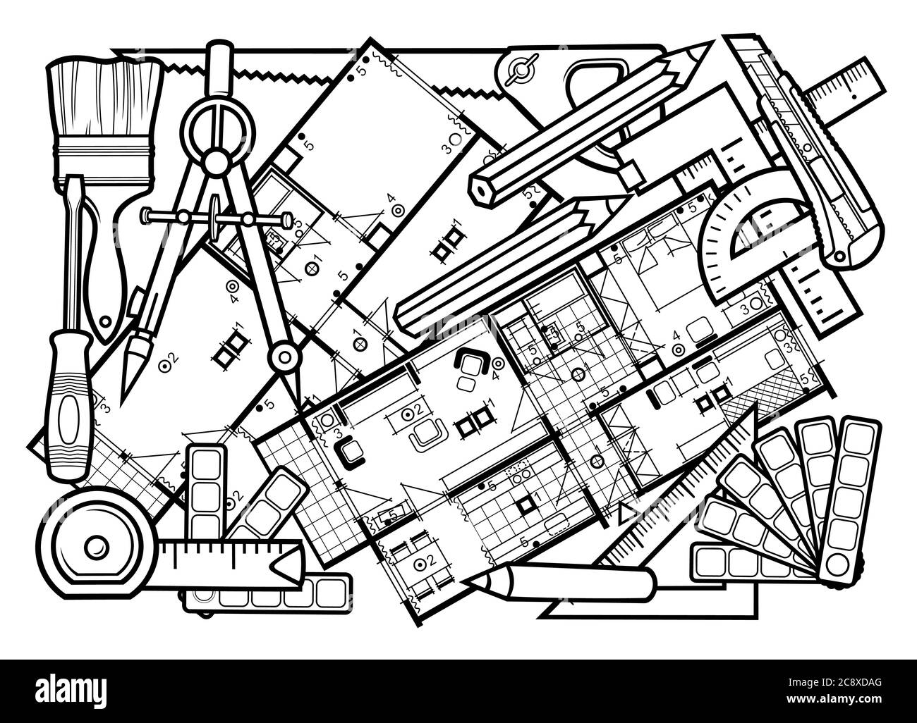 Cartoon doodles funny repair tools illustration Stock Vector Image ...