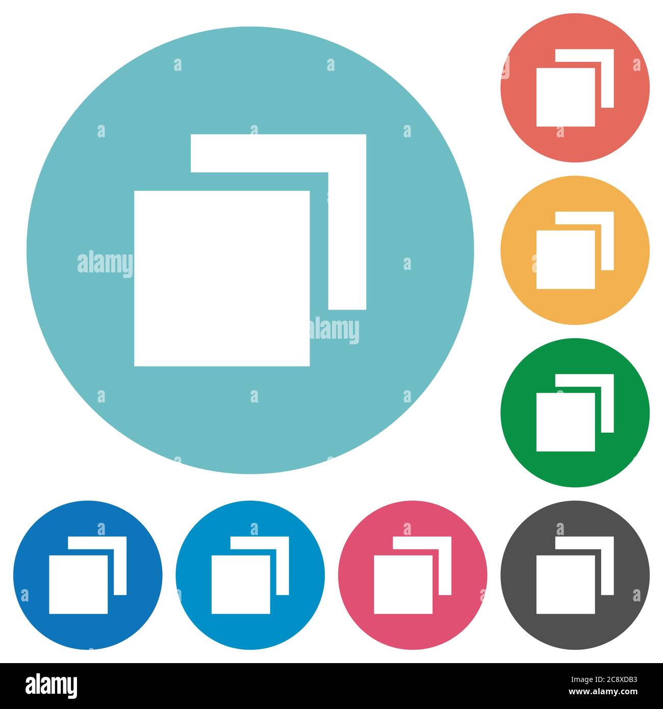 Flat overlapping elements icon set on round color background Stock ...