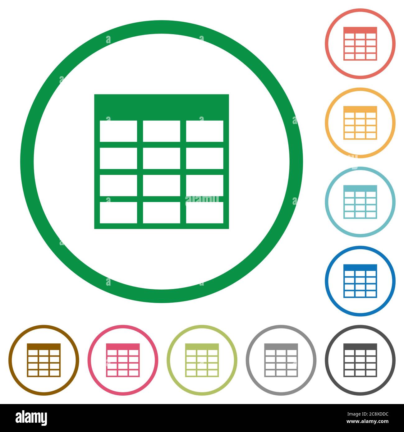 Set of Spreadsheet table color round outlined flat icons on white background Stock Vector Image ...