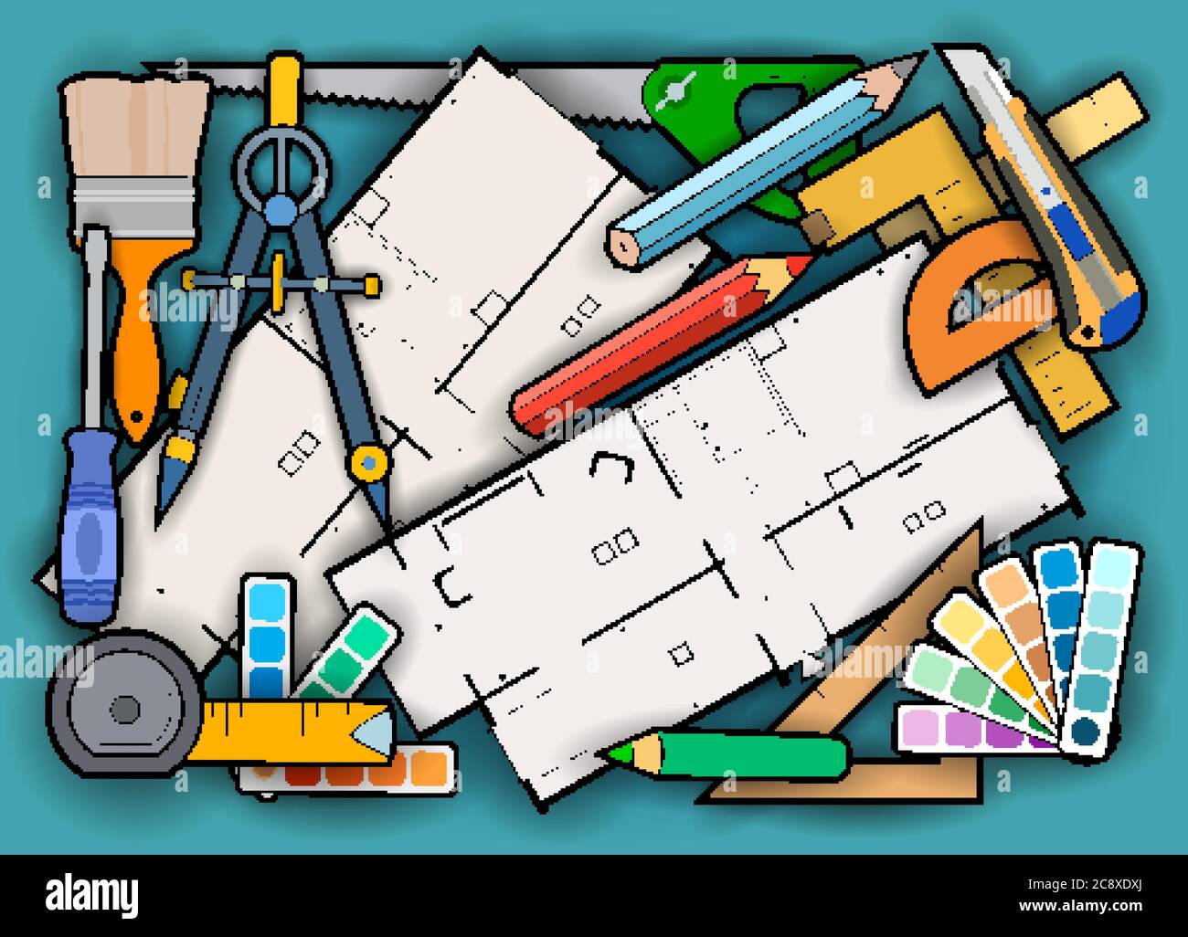 Cartoon doodles funny repair tools illustration Stock Vector Image ...