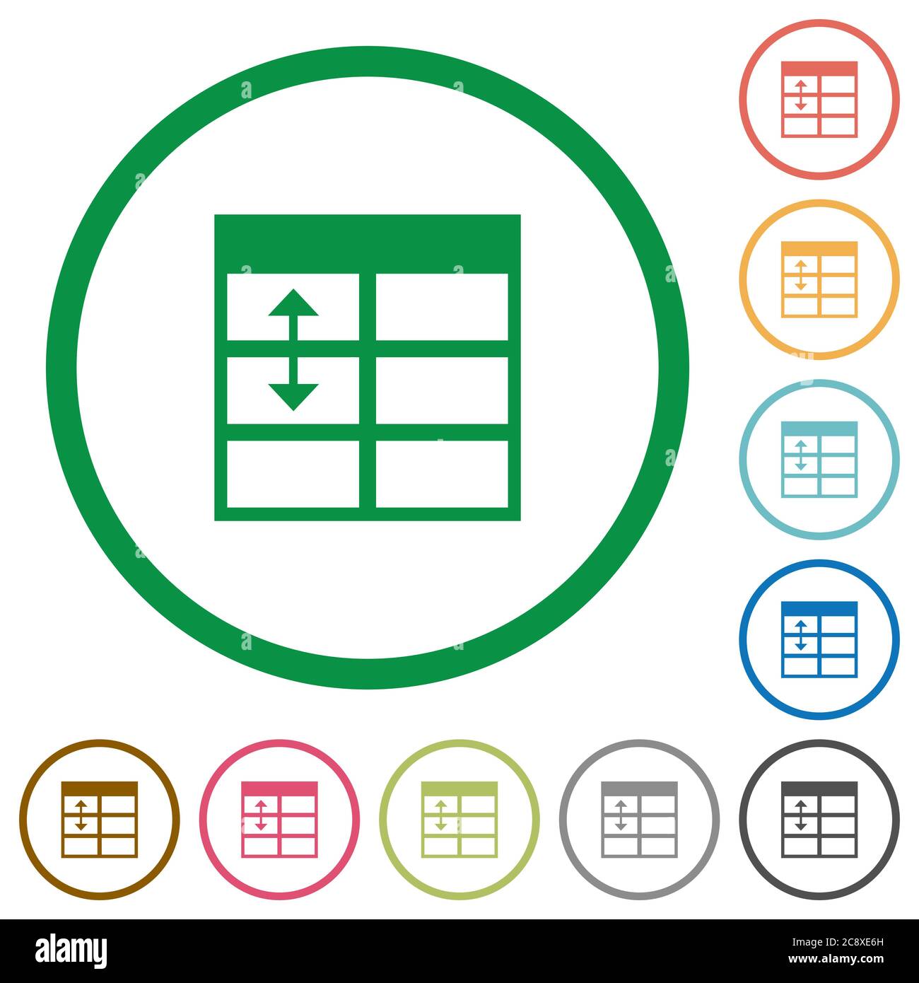 Set of Spreadsheet adjust table row height color round outlined flat icons on white background ...