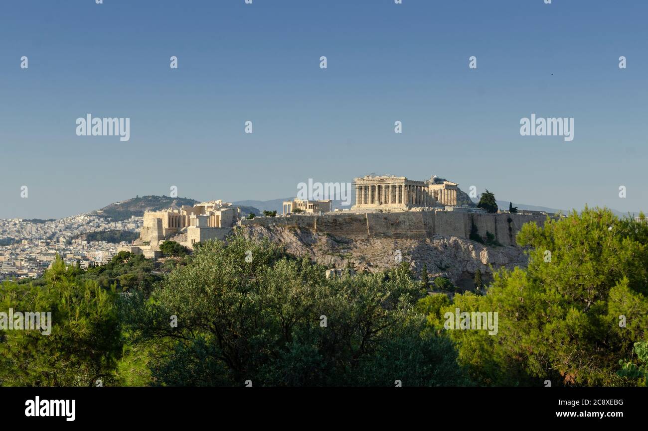 Dusk general view of the Parthenon and ancient Acropolis of Athens Greece from Thissio - Photo ...