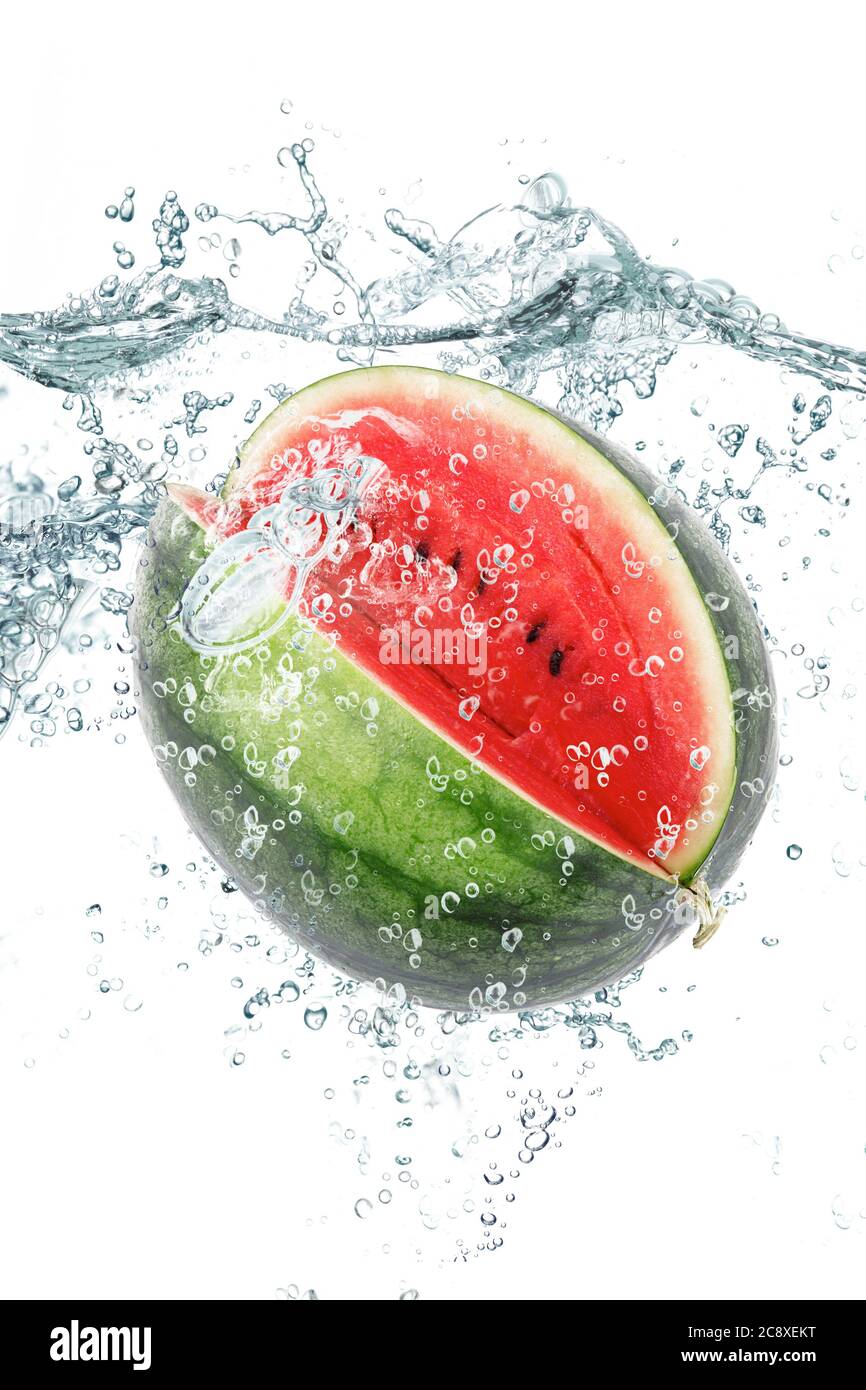 fresh watermelon falling in water Stock Photo - Alamy