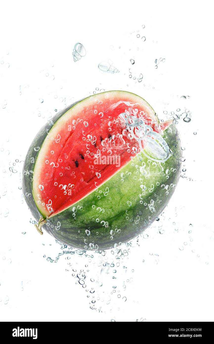 fresh watermelon falling in water Stock Photo - Alamy