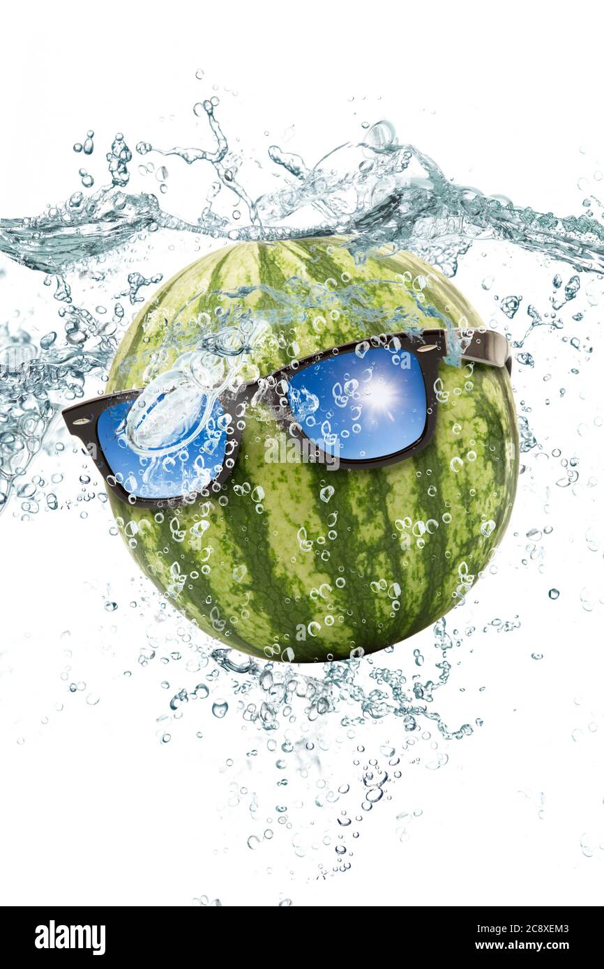 fresh watermelon falling in water Stock Photo - Alamy