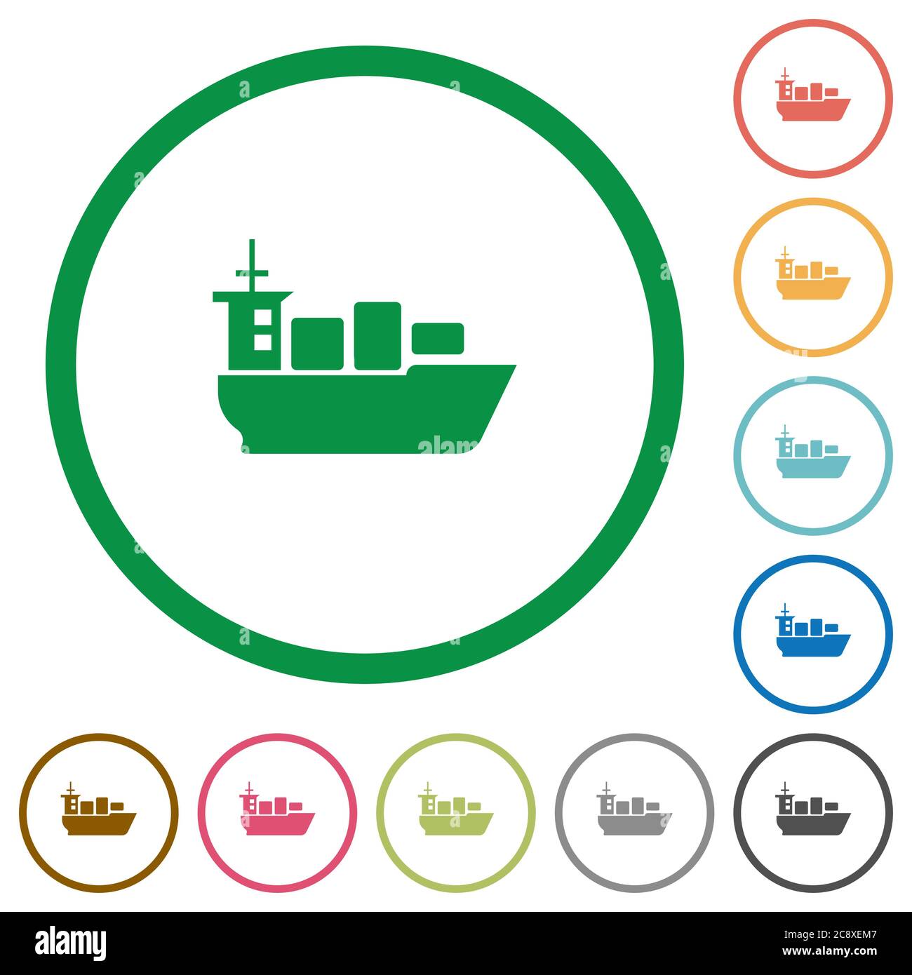 Set of sea transport color round outlined flat icons on white ...