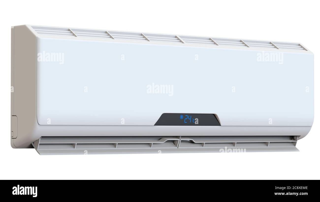 White color air conditioner machine. 3D render, isolated on white ...