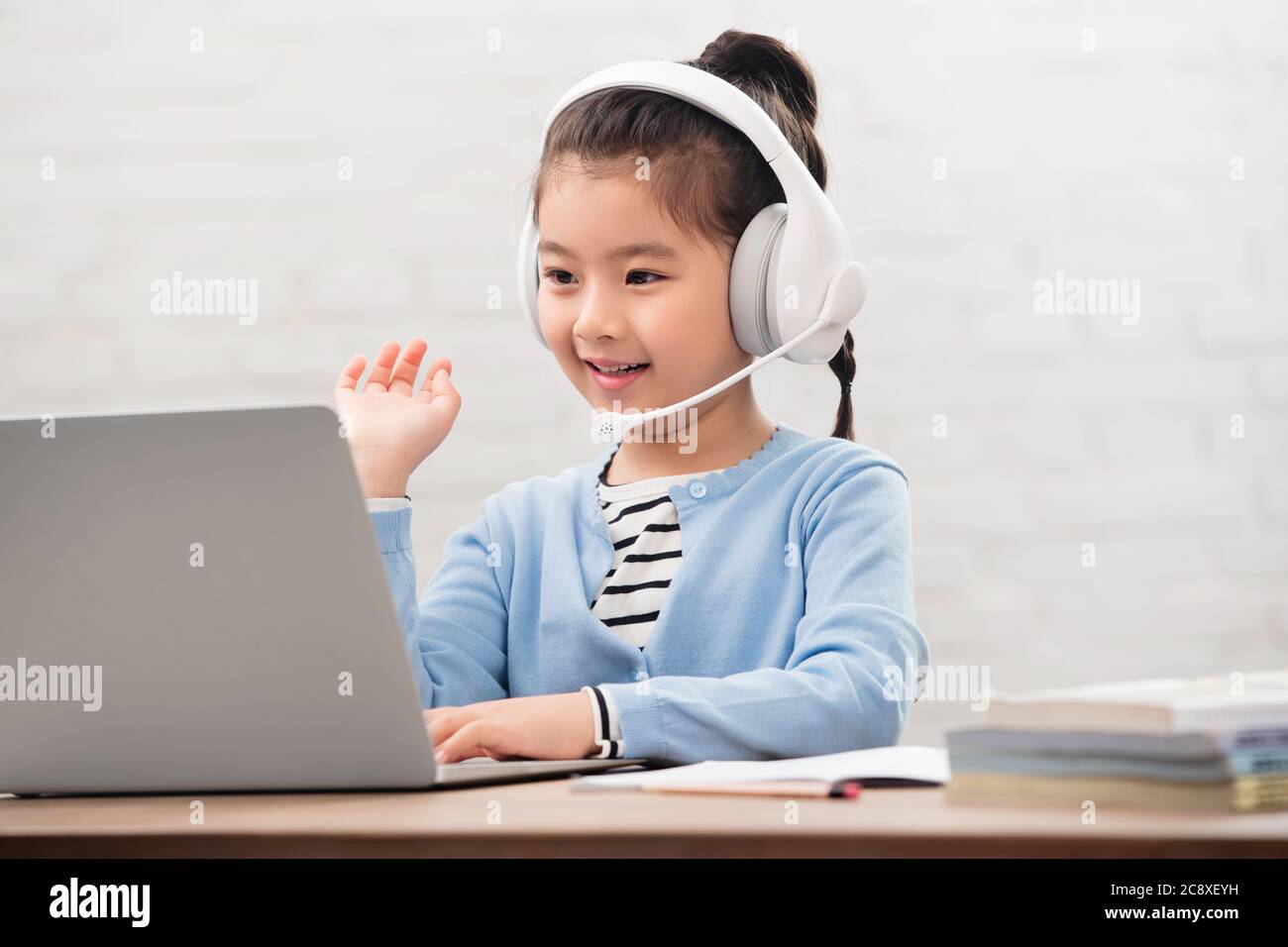Primary school girls online learning Stock Photo - Alamy