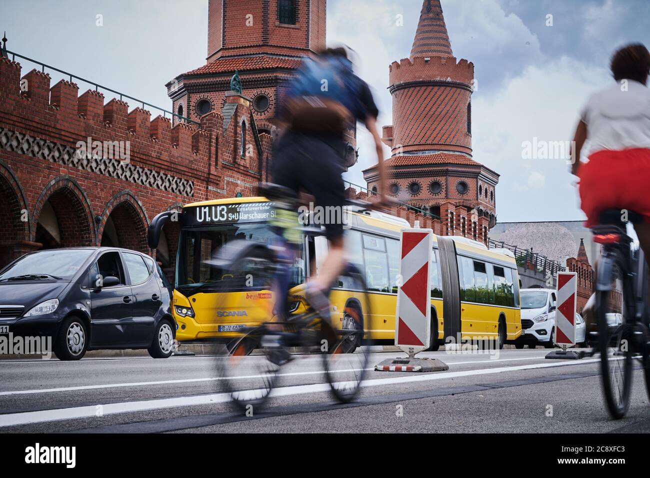 Berlin, Germany. 27th July, 2020. Some cyclists ride on the widened ...