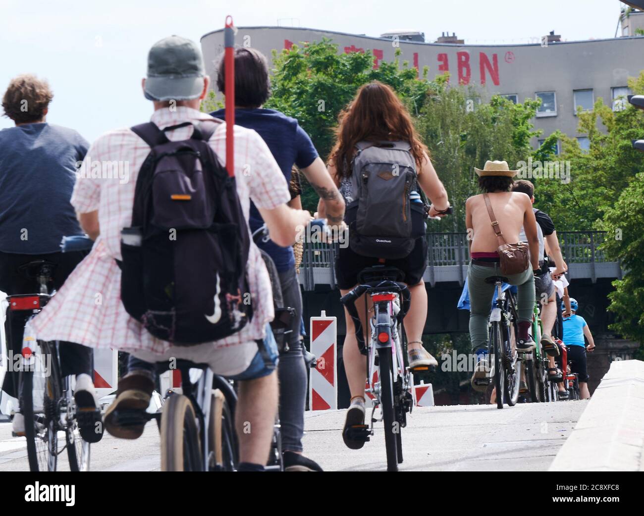 Berlin, Germany. 27th July, 2020. Some cyclists ride on the widened ...