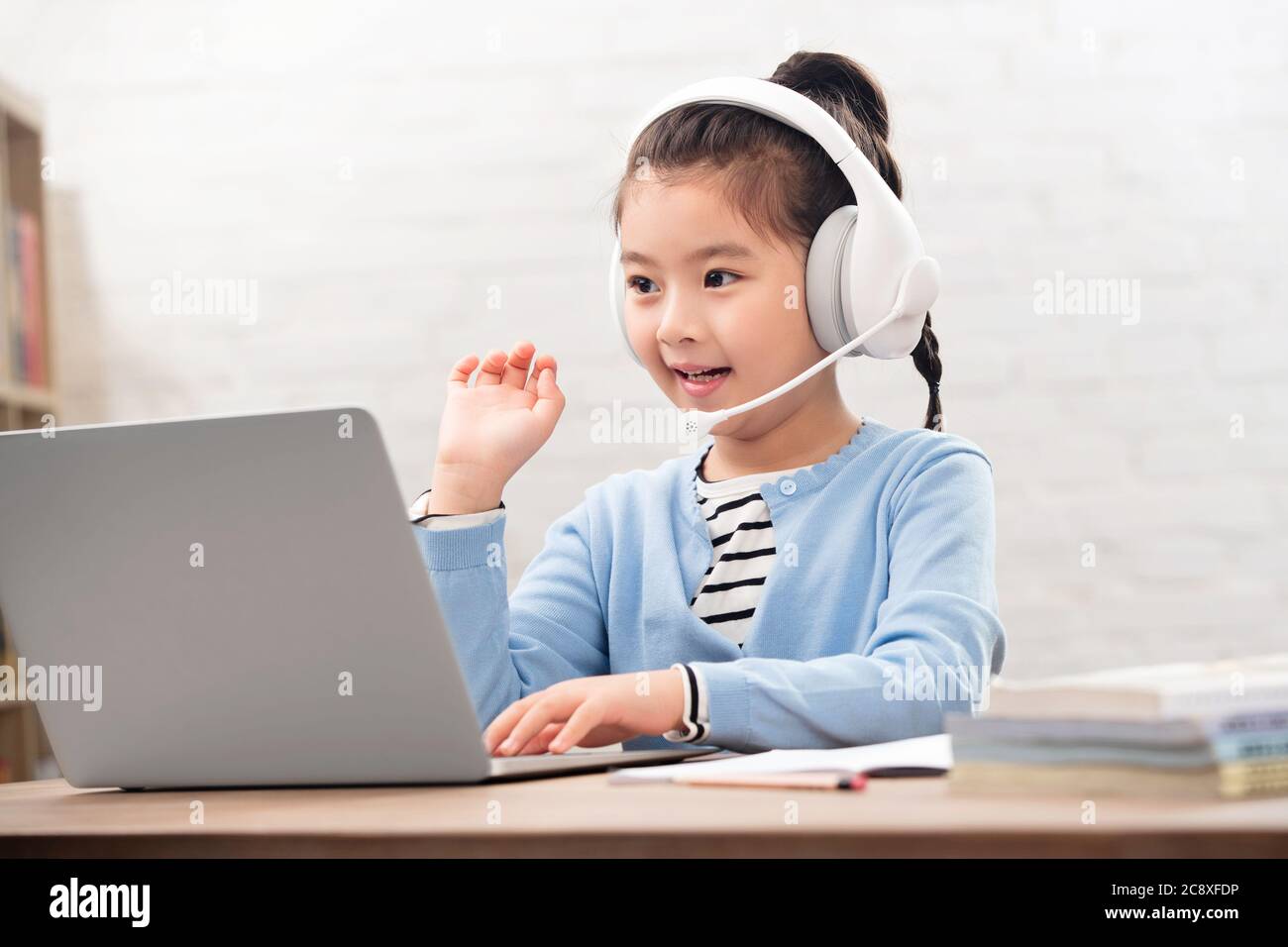 Primary school girls online learning Stock Photo - Alamy
