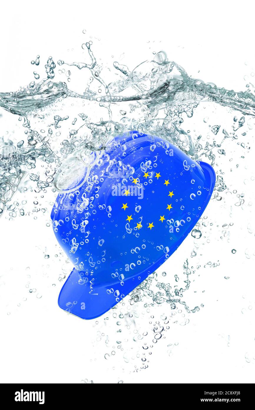 blu helmet falling in water Stock Photo - Alamy