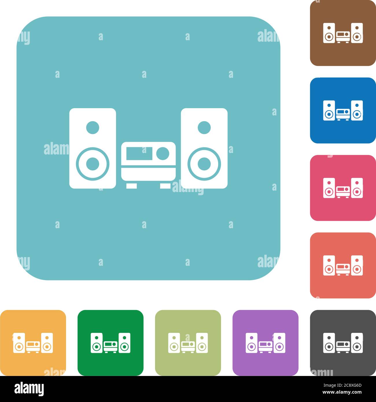 Flat stereo system icons on rounded square color backgrounds Stock ...