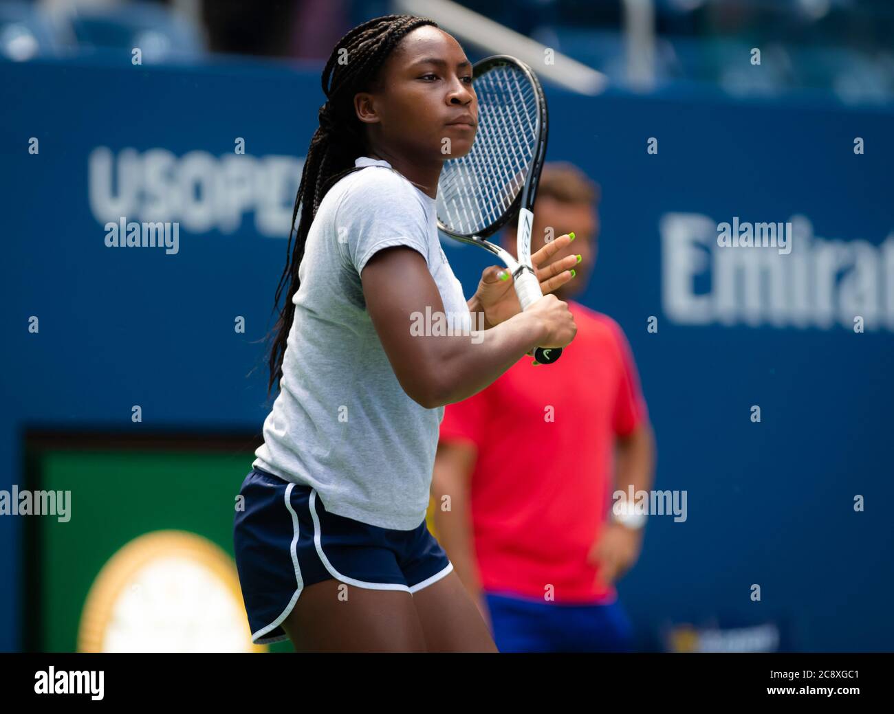 Coco Gauff of the United States during practice at the 2019 US Open ...