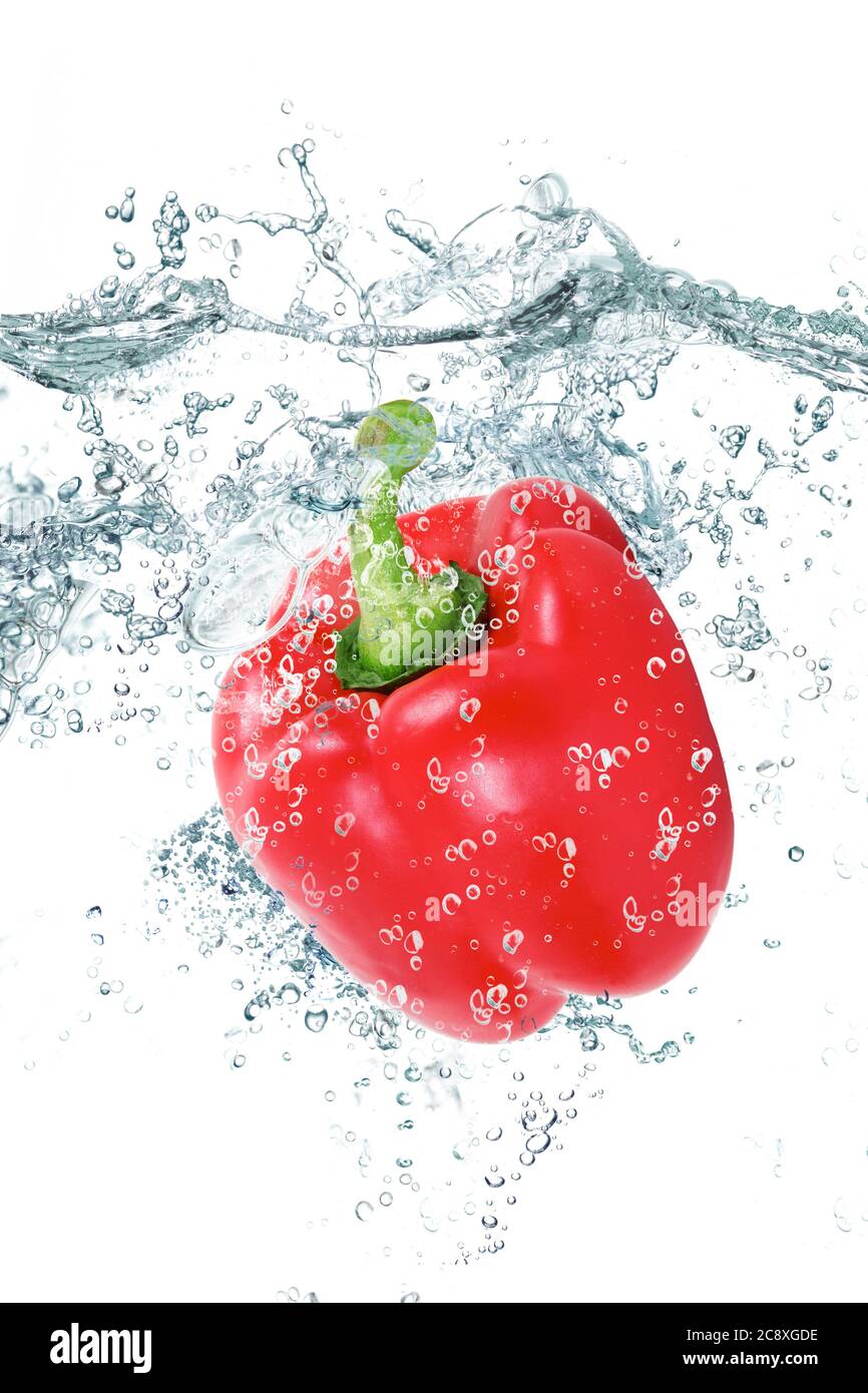fresh peppers falling in pure water Stock Photo - Alamy