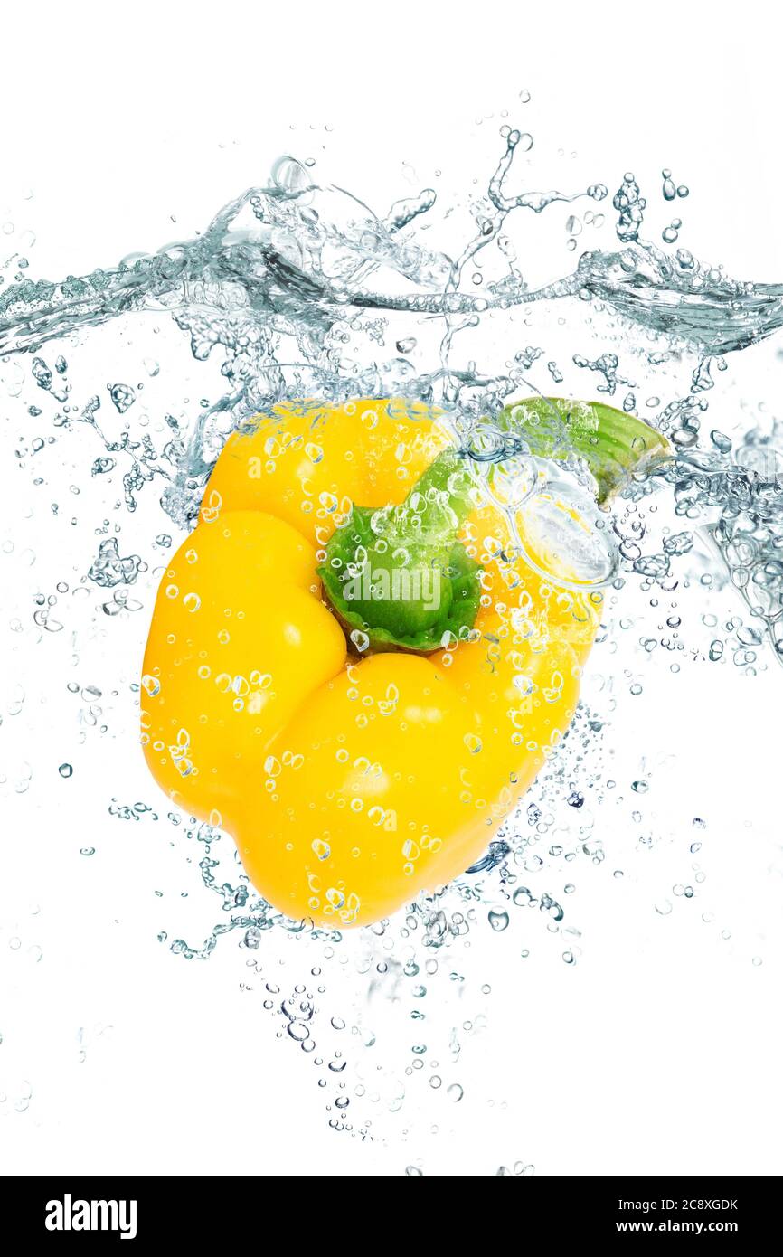 fresh peppers falling in pure water Stock Photo - Alamy