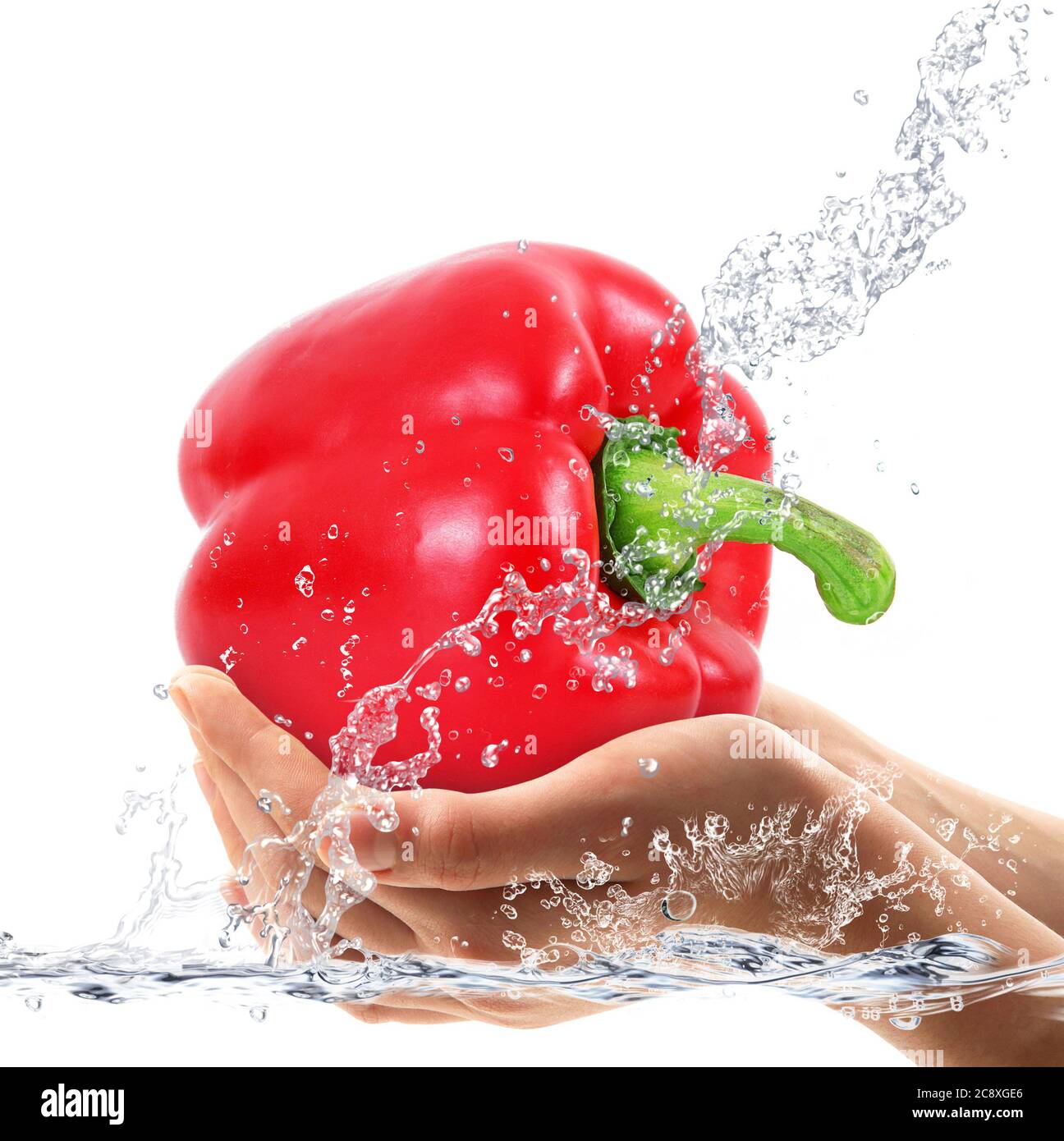 fresh peppers falling in pure water Stock Photo - Alamy