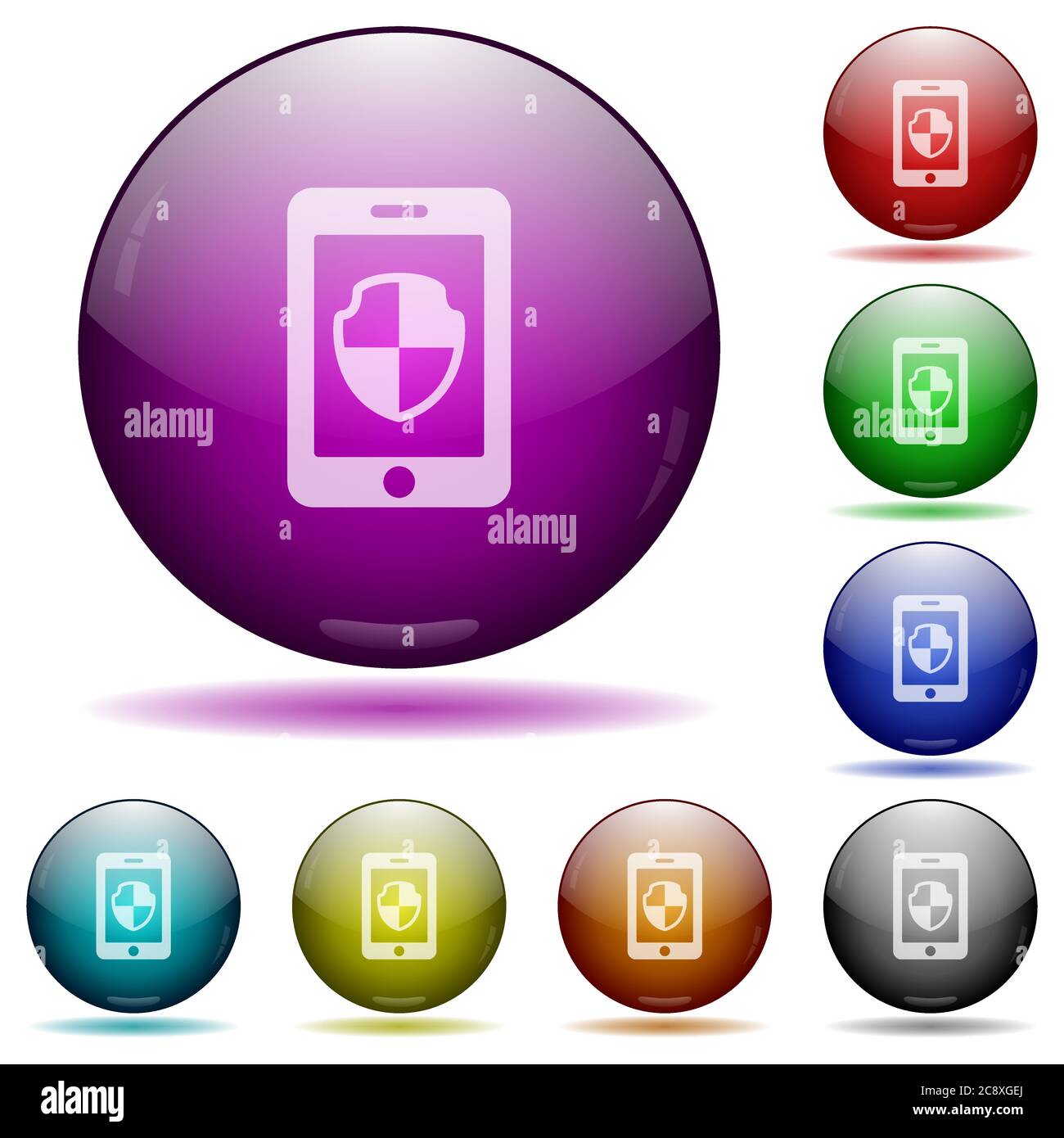 Set of color Smartphone protection glass sphere buttons with shadows ...