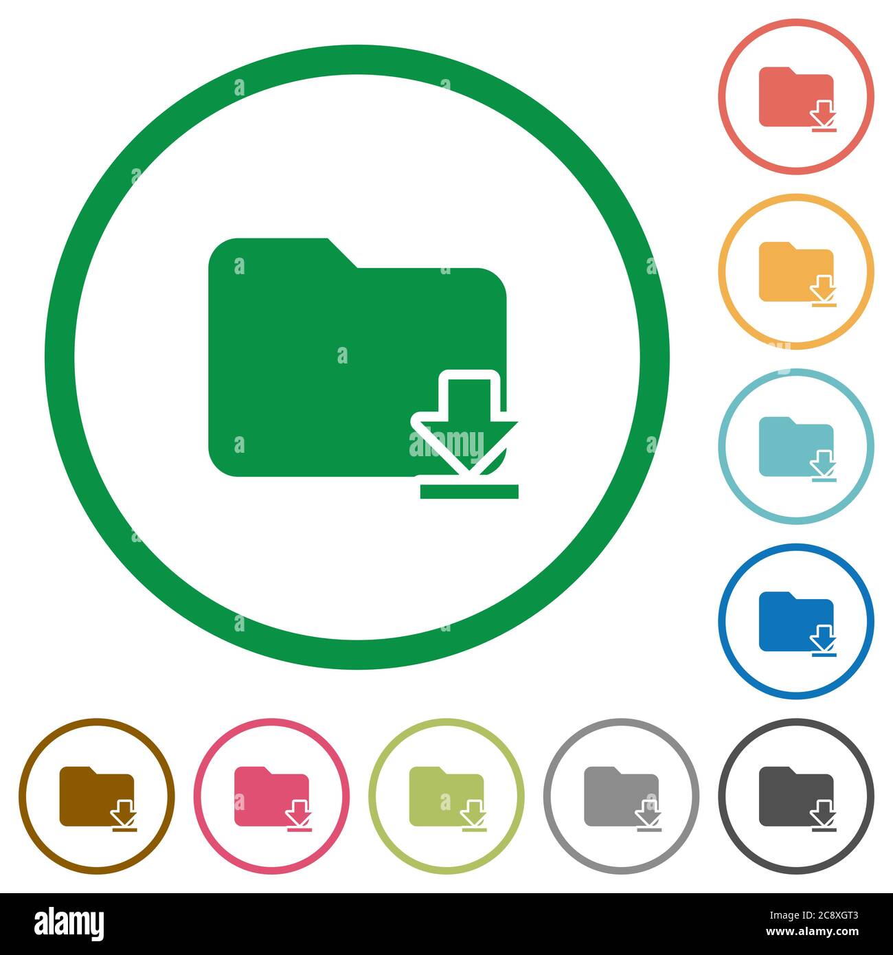 Set of download folder color round outlined flat icons on white ...