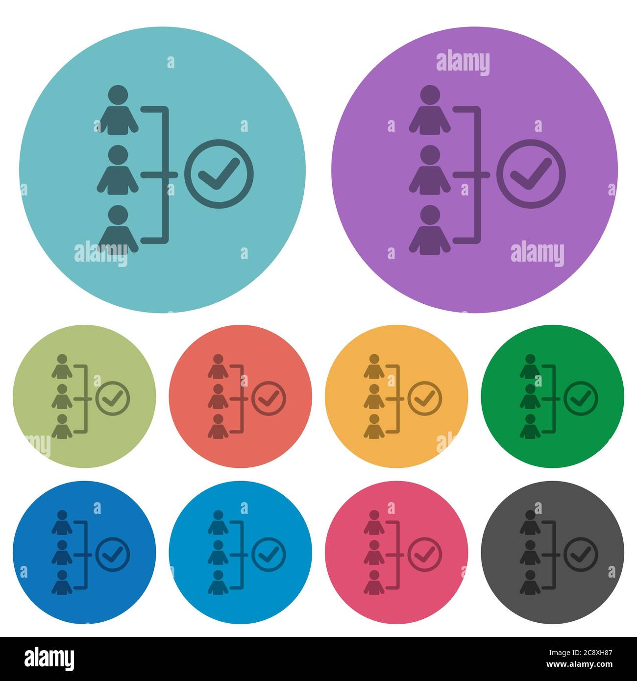 Color successful teamwork flat icon set on round background Stock ...