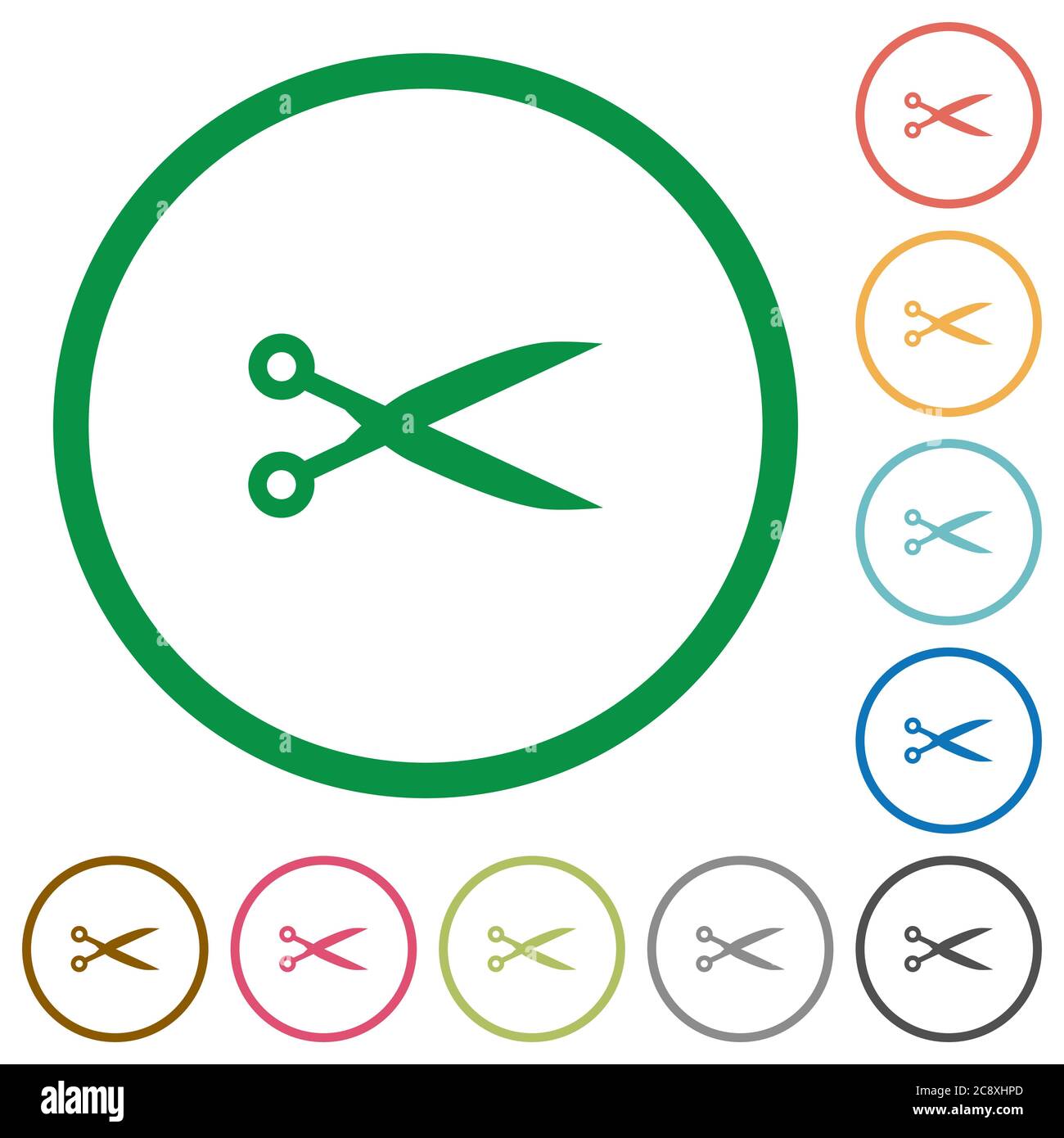 Set of cut color round outlined flat icons on white background Stock ...