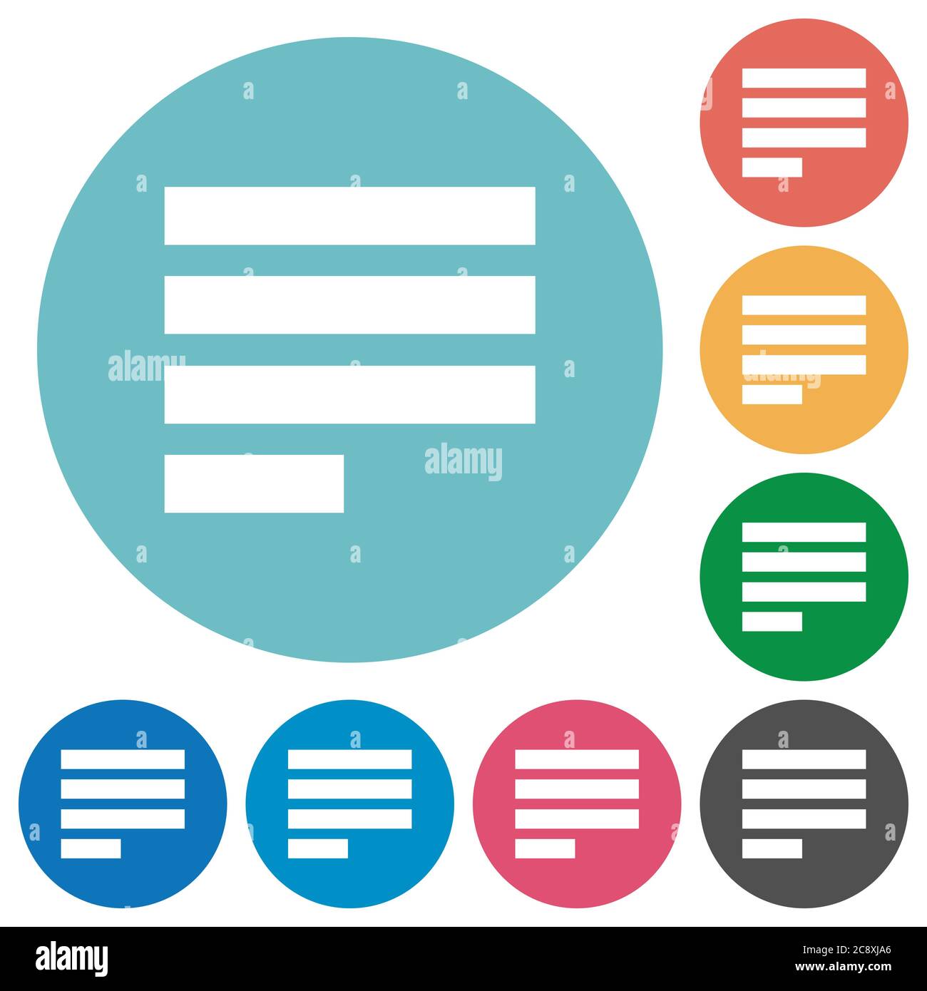 Flat Text align justify last row left icon set on round color ...