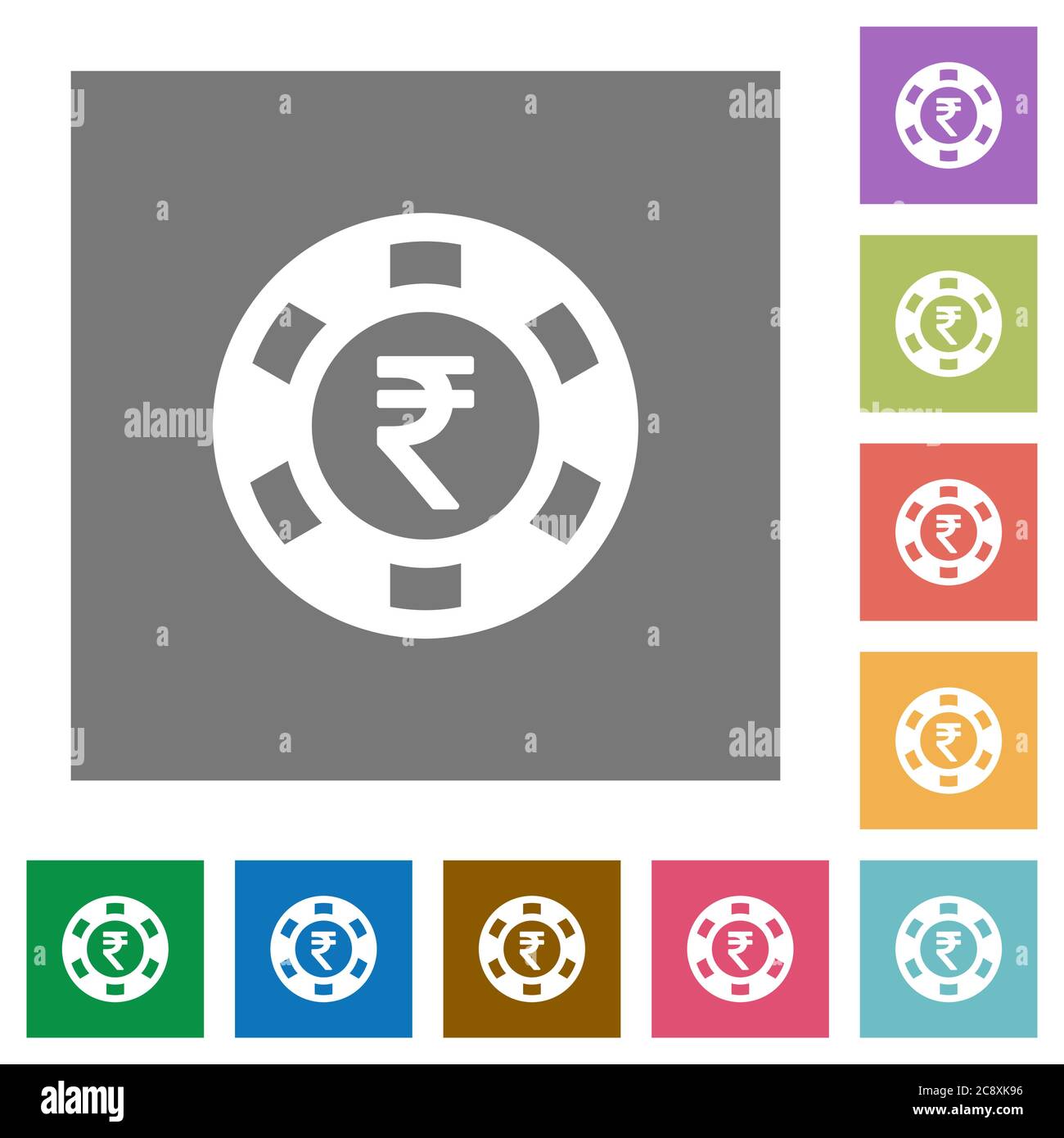 Indian Rupee casino chip flat icon set on color square background Stock ...